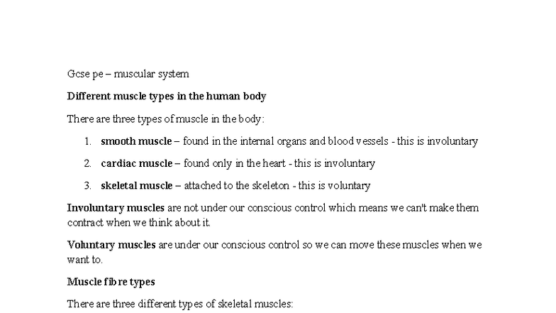 GCSE PE Revision: Understanding the Muscular System and Muscle Types ...