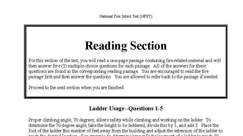 National Fire Select Test (NFST) Reading & Reasoning Guide - Studocu