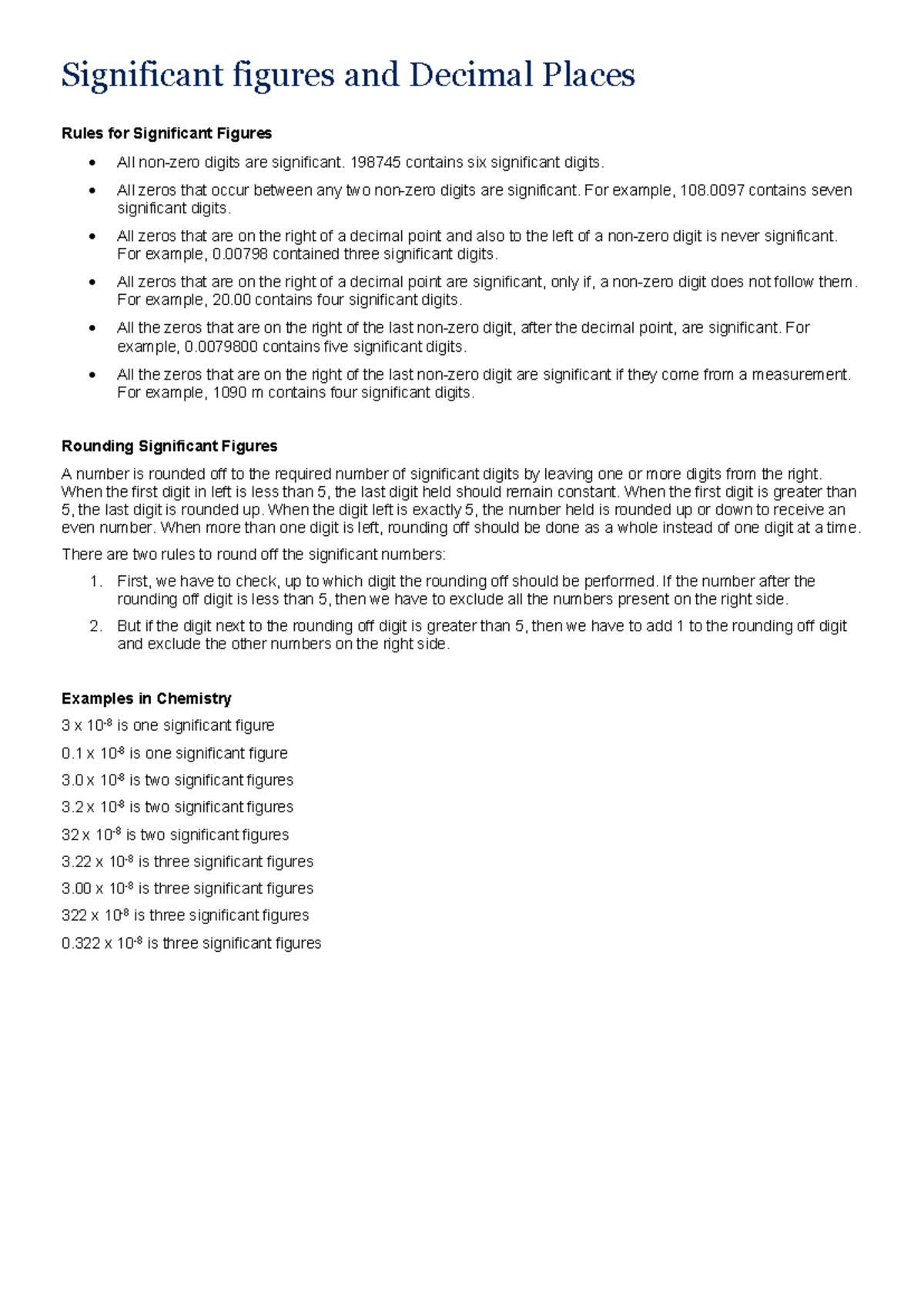 Sig Figs & Decimal Places Rules for Chem 101 Final Exam - Studocu