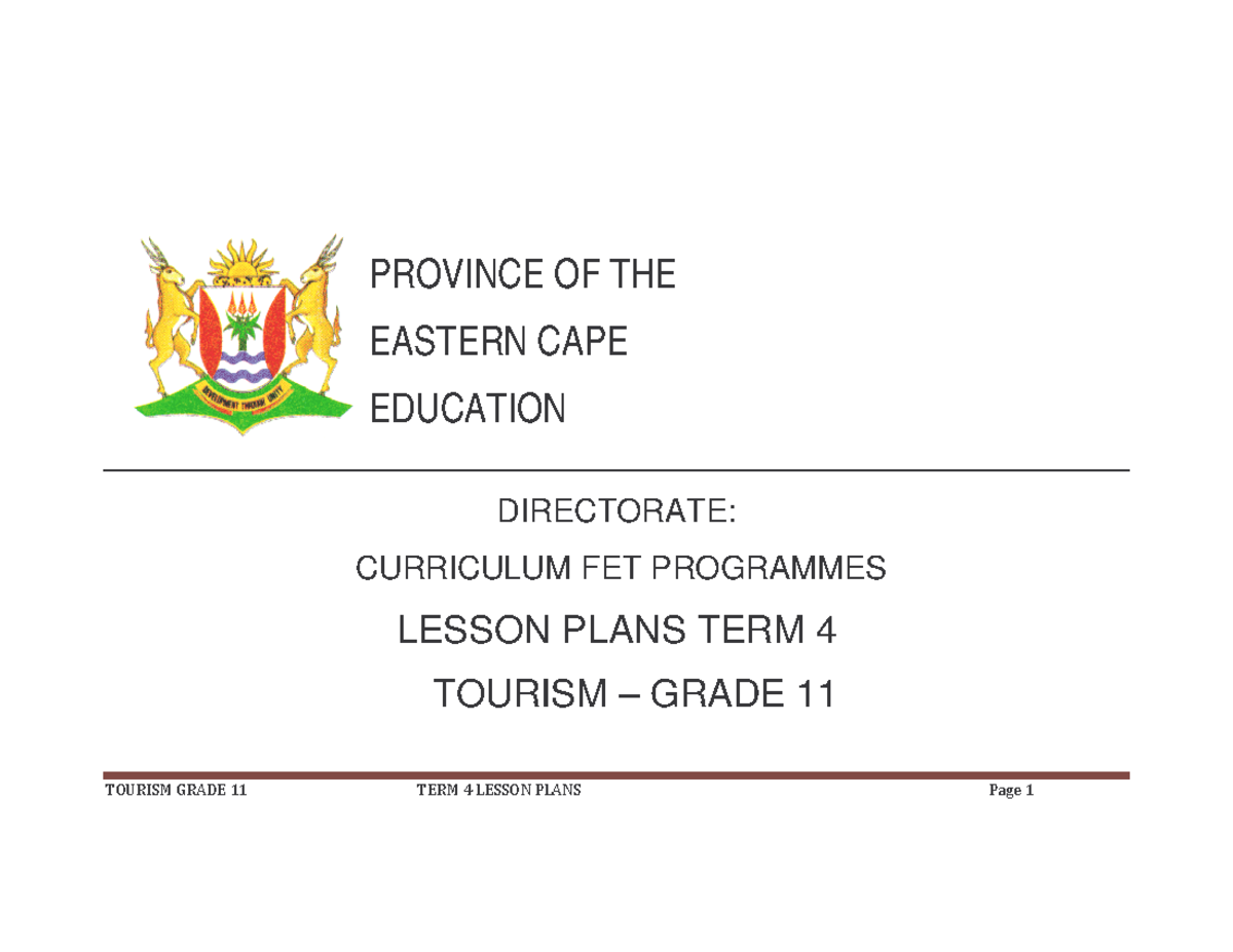 TERM 4 LP Tourism GR 11 - Comprehensive Study Notes Guide - Studocu