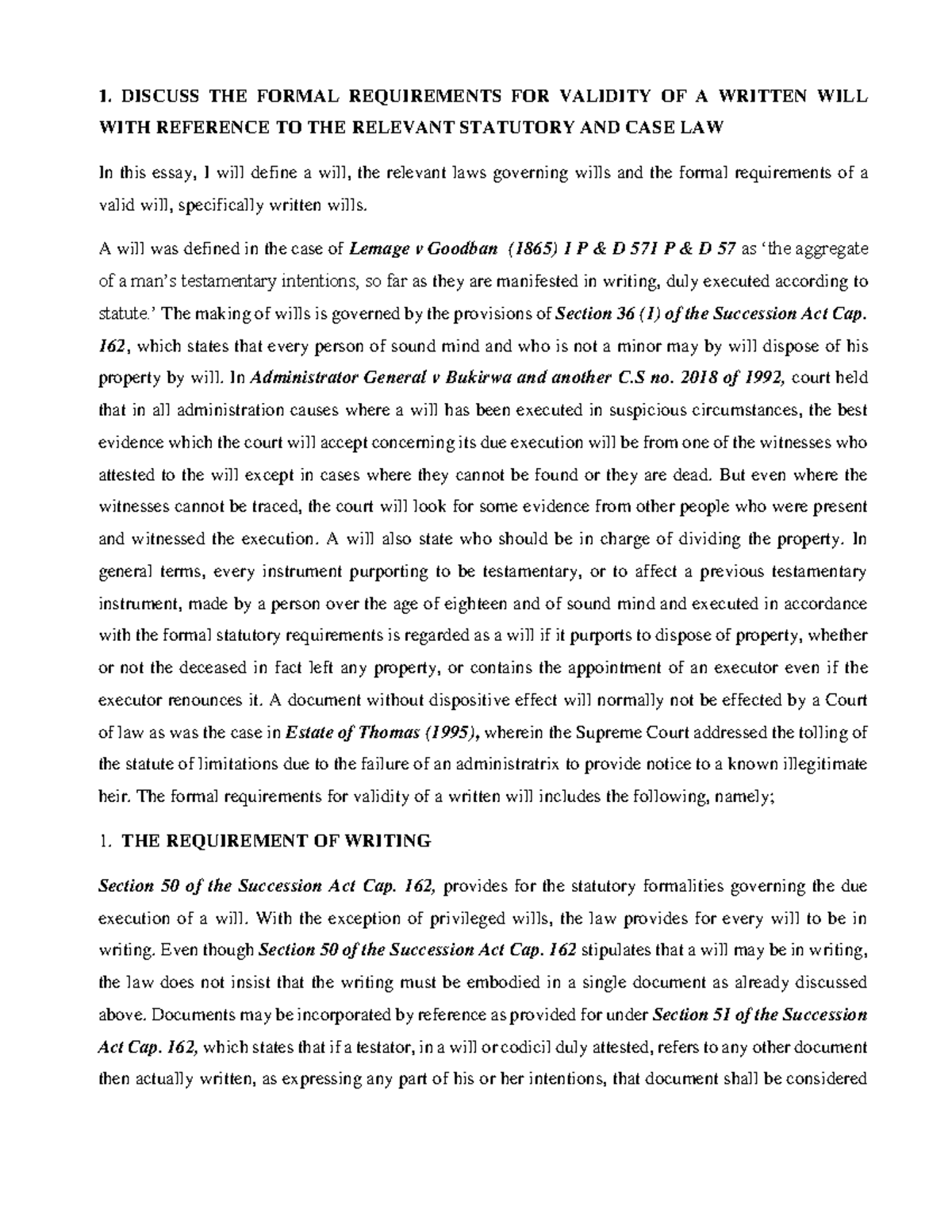 Formal Requirements for Validity of Written Wills: Succession Act Cap ...
