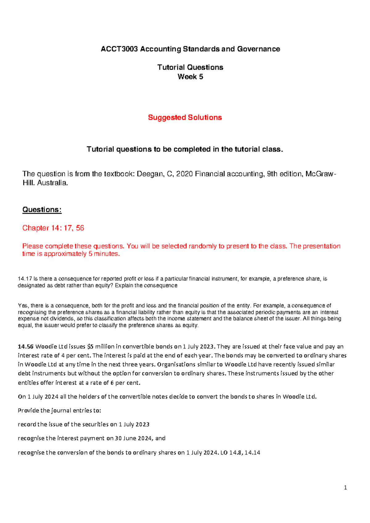 ACCT3003 Week 5 Tutorial Questions Solutions for Students - Studocu