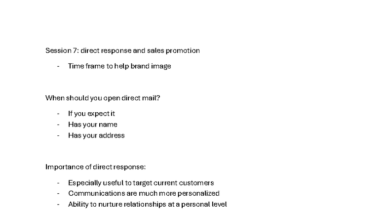 Session 7: Direct Response & Sales Promotion Strategies - Studocu