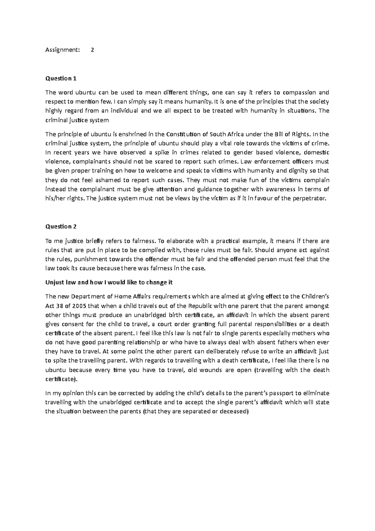 SJD1501 (777787) - assignment 7 - Name: Itumeleng Minnaar Student no ...