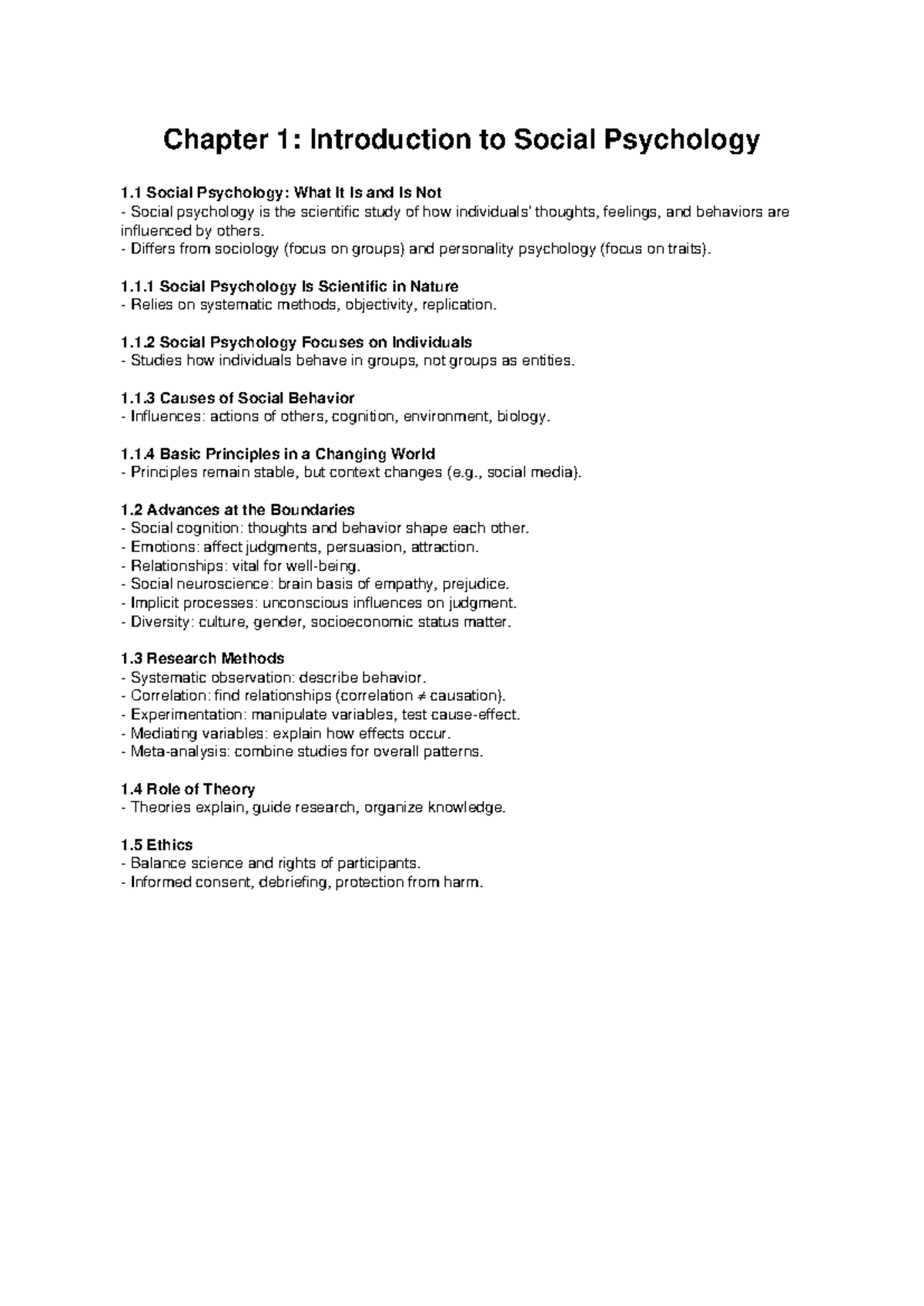 Chapter 1: Social Psychology Notes (PSY 101) - Studocu