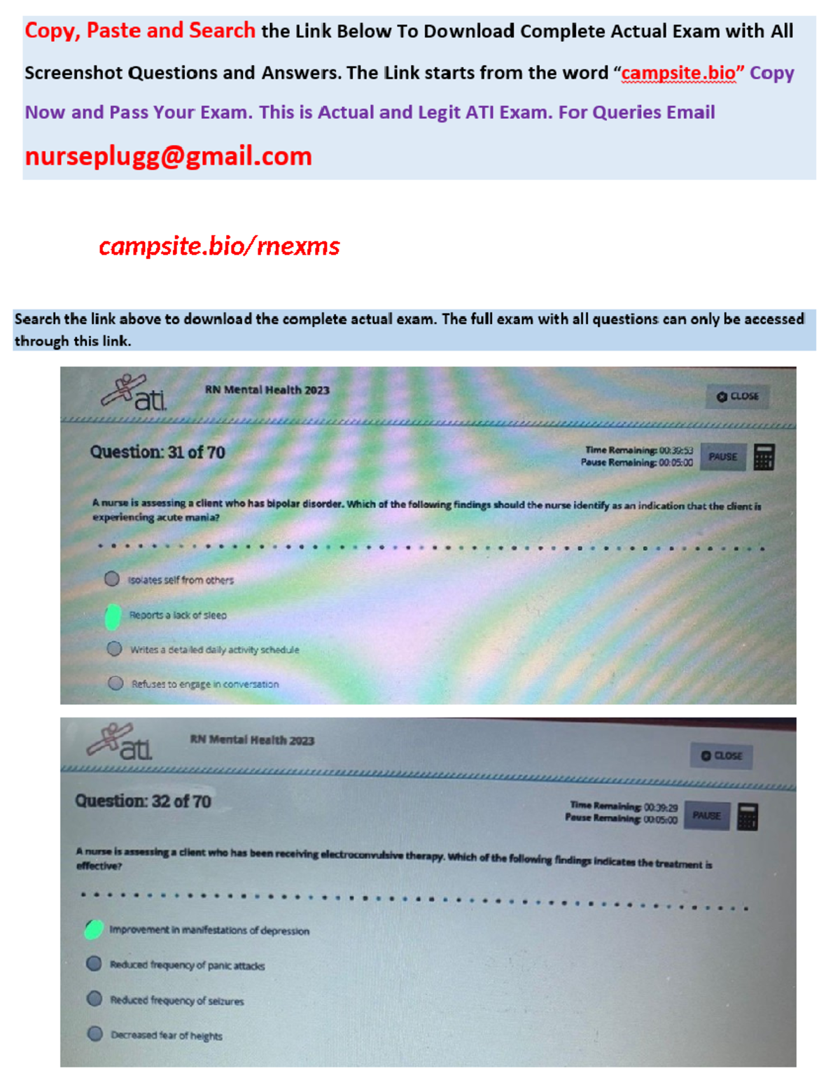 Legit Latest ATI RN Mental Health 2023-2026 Proctored Exam NGN 70 Q&A ...