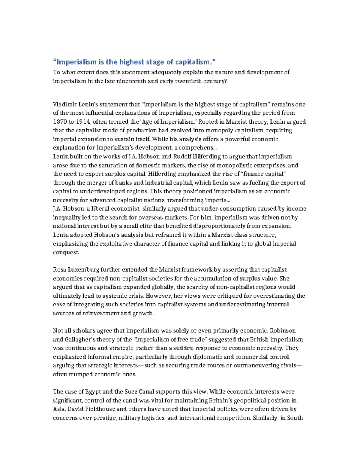 Imperialism in the Late 19th & Early 20th Century: A Critical Analysis ...
