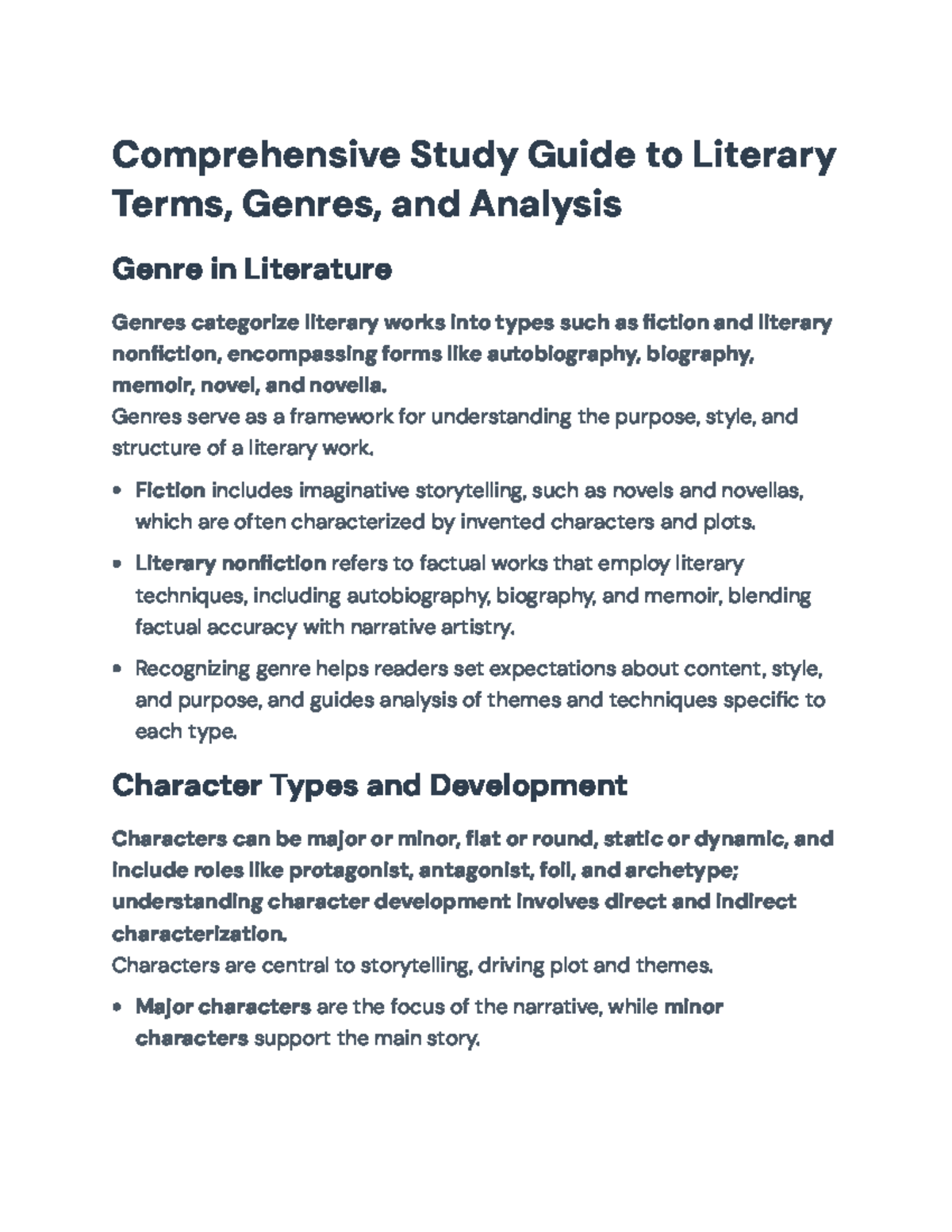 Comprehensive Study Guide: Literary Terms & Analysis Techniques (ENG 101) - Studocu