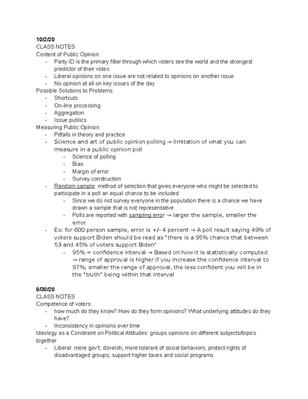 Ch. 10 Notes - Key Insights on Public Opinion and Political Ideology ...