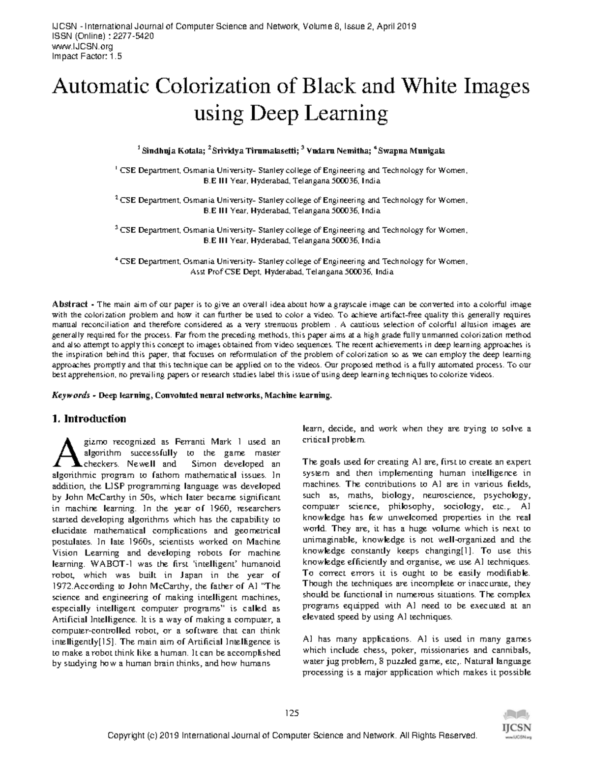 Automatic Colorization of B&W Images with Deep Learning (CSE 2023) - Studocu