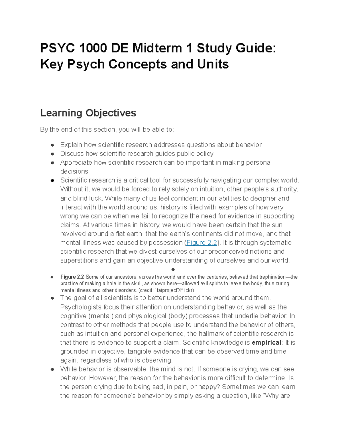 PSYC DE Midterm 1 Study Guide: Key Concepts in Psychological Research ...