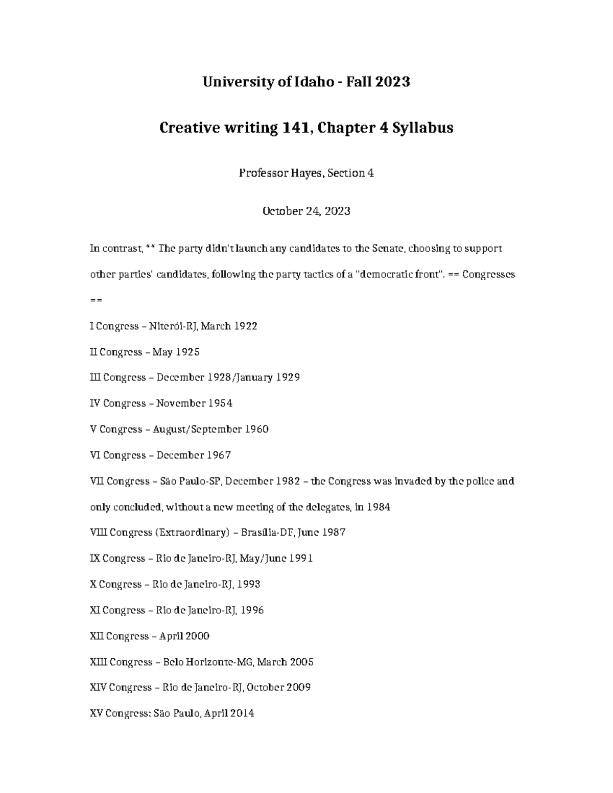 Creative Writing 141 Chapter 4 Syllabus - Creative writing 141, Chapter ...