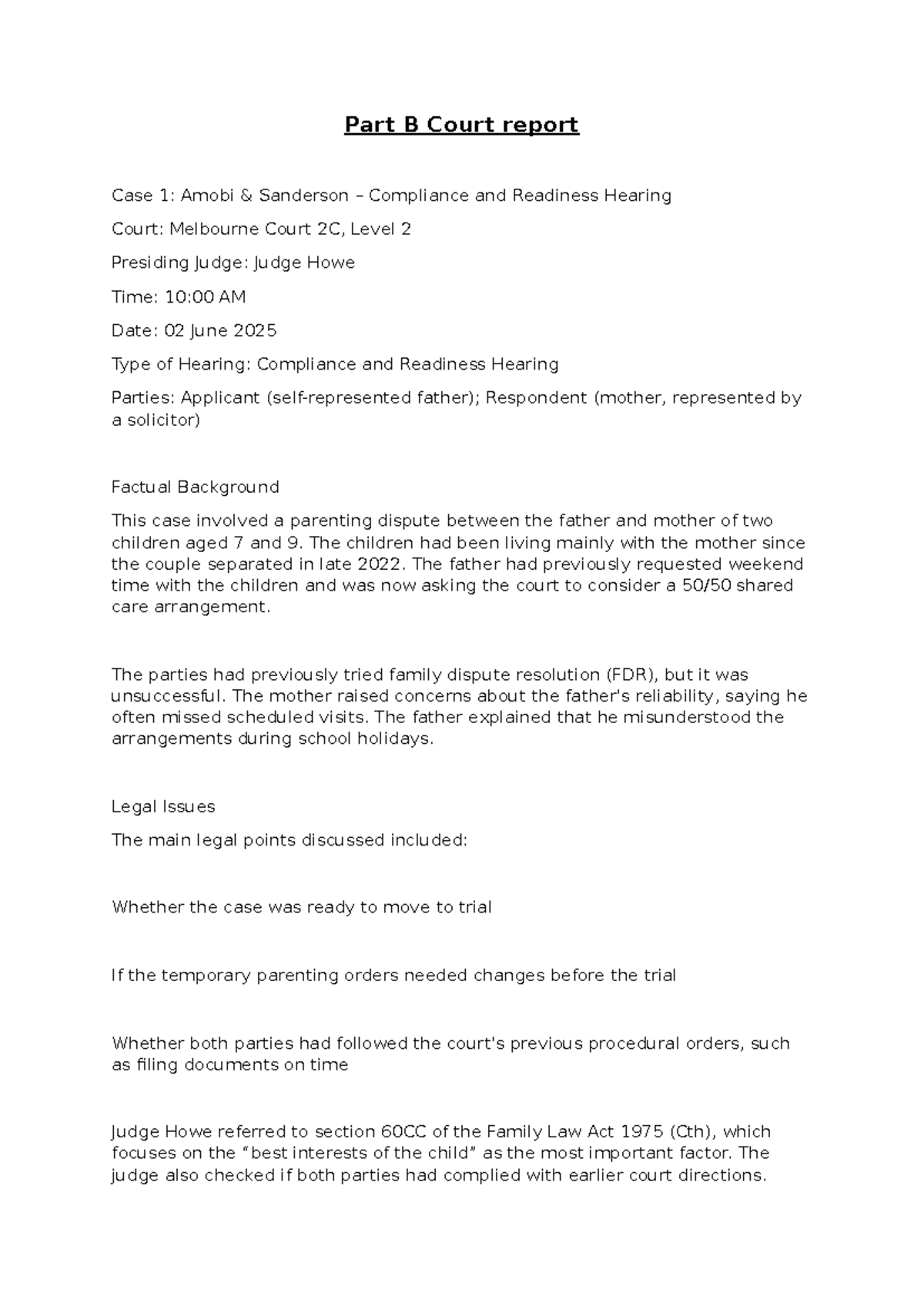 Court Observation Report: Family Law Hearings (2025) - Studocu