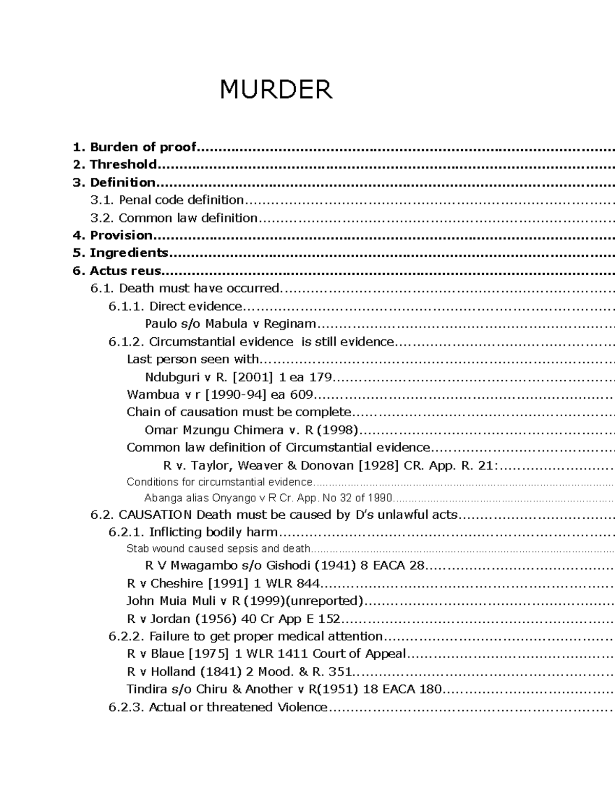 Aluko'S Murder - Helpful to understand - MURDER 1. Burden of - Studocu