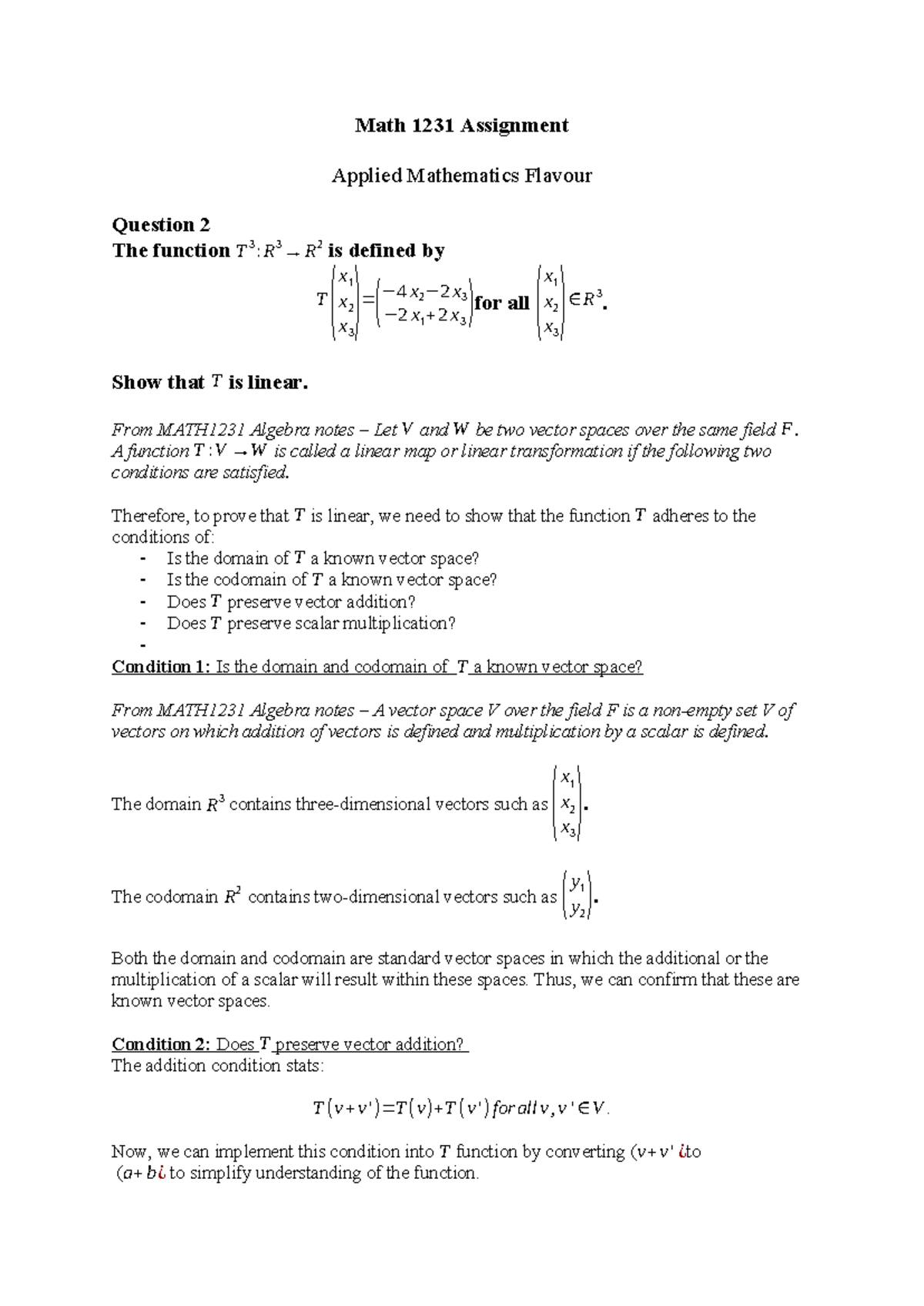 Math 1231 Assignment: Proving Linear Transformations and Subspaces ...