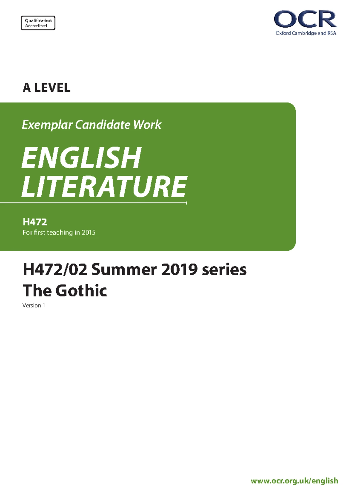 OCR A Level English Literature: The Gothic Contextual Information Guide ...
