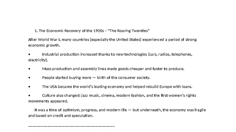 Economic Recovery and Political Turmoil: 1920s-1930s Analysis (HIST 101 ...