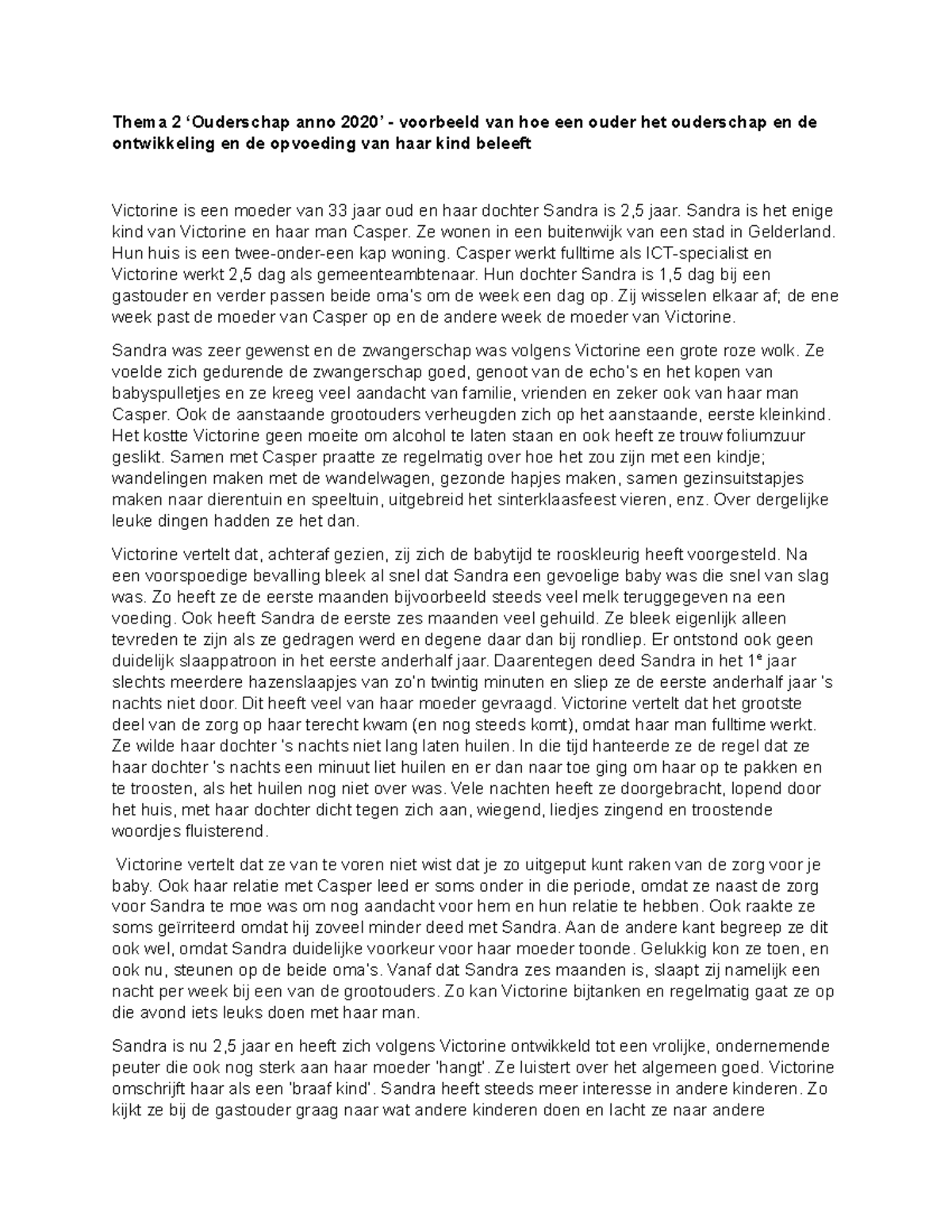 Ouderschap anno 2020: Casus over de Zorg en Ontwikkeling van Sandra ...