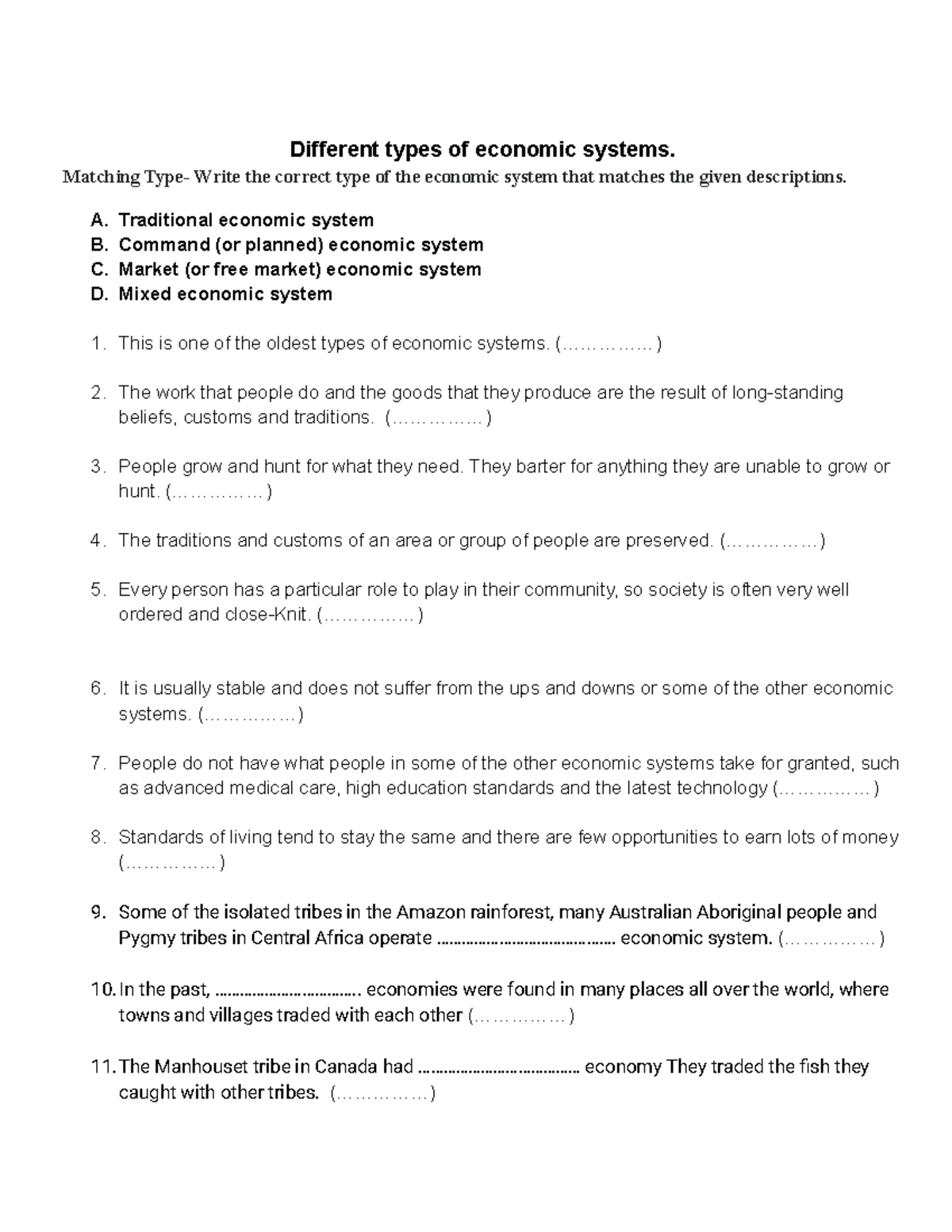 Types of Economic Systems: A Comprehensive Overview (Humquizfillblank ...