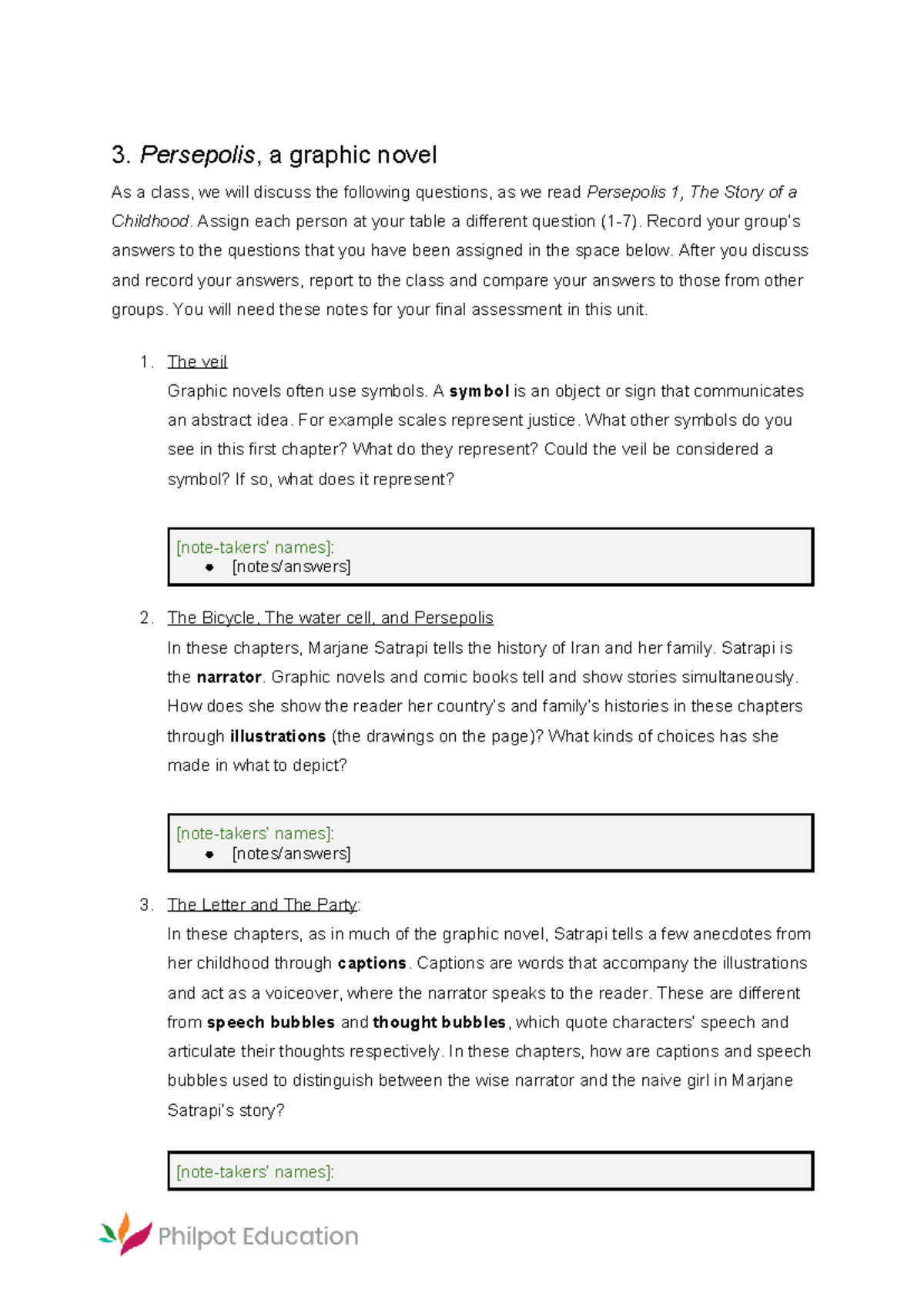 3. Persepolis: Graphic Novel Discussion Questions for Final Exam - Studocu