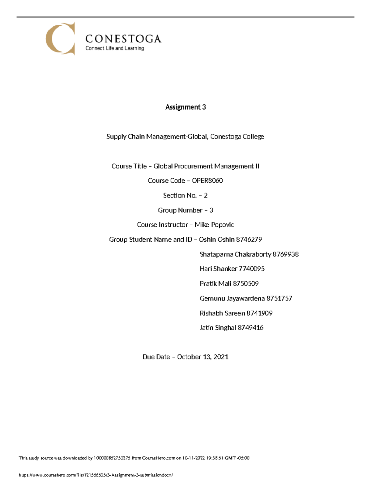 Procurnment 3 - Procurnmet - Supply Chain Management-Global, Conestoga ...