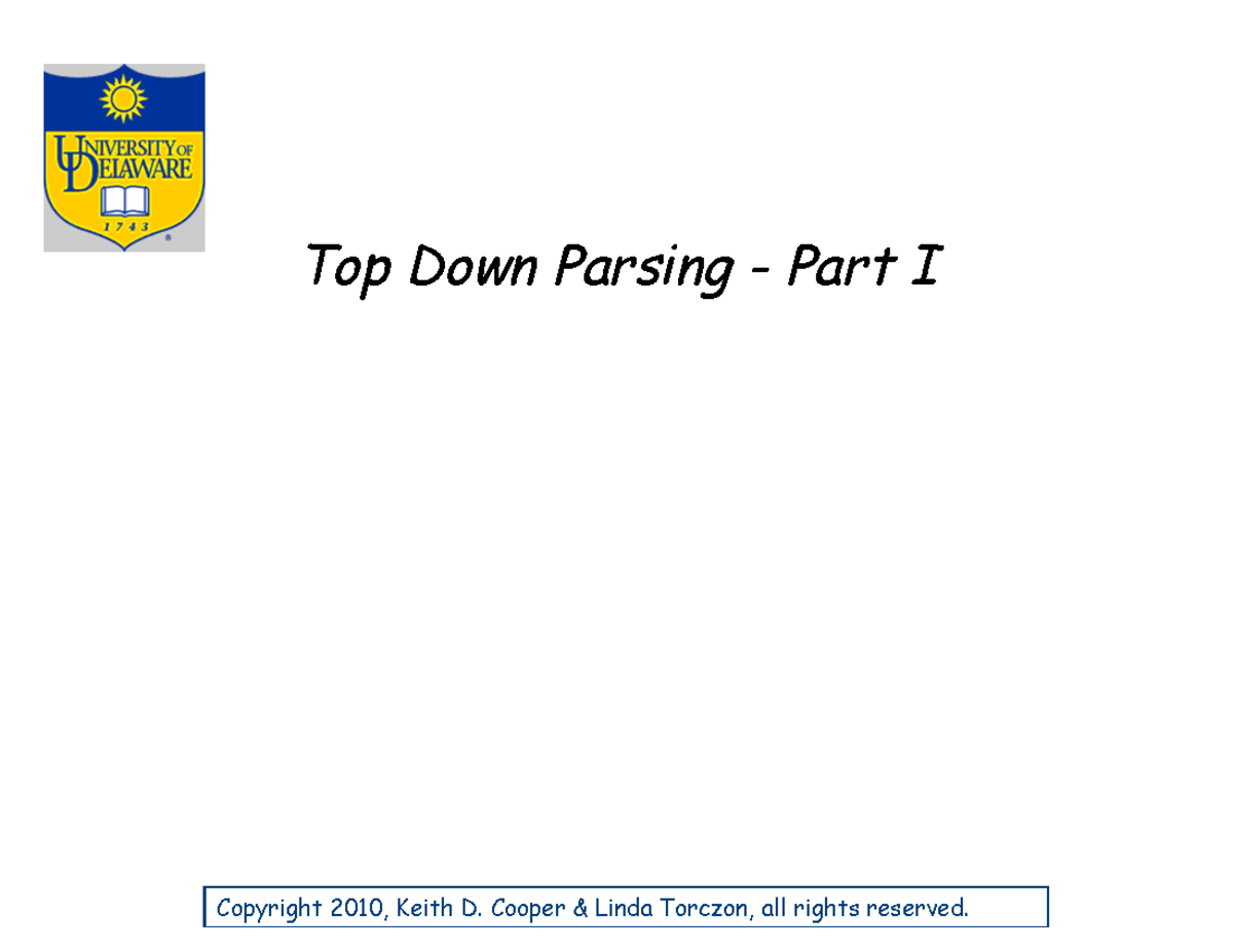 Top-Down Parsing Techniques & Left Recursion Elimination (CS101) - Studocu