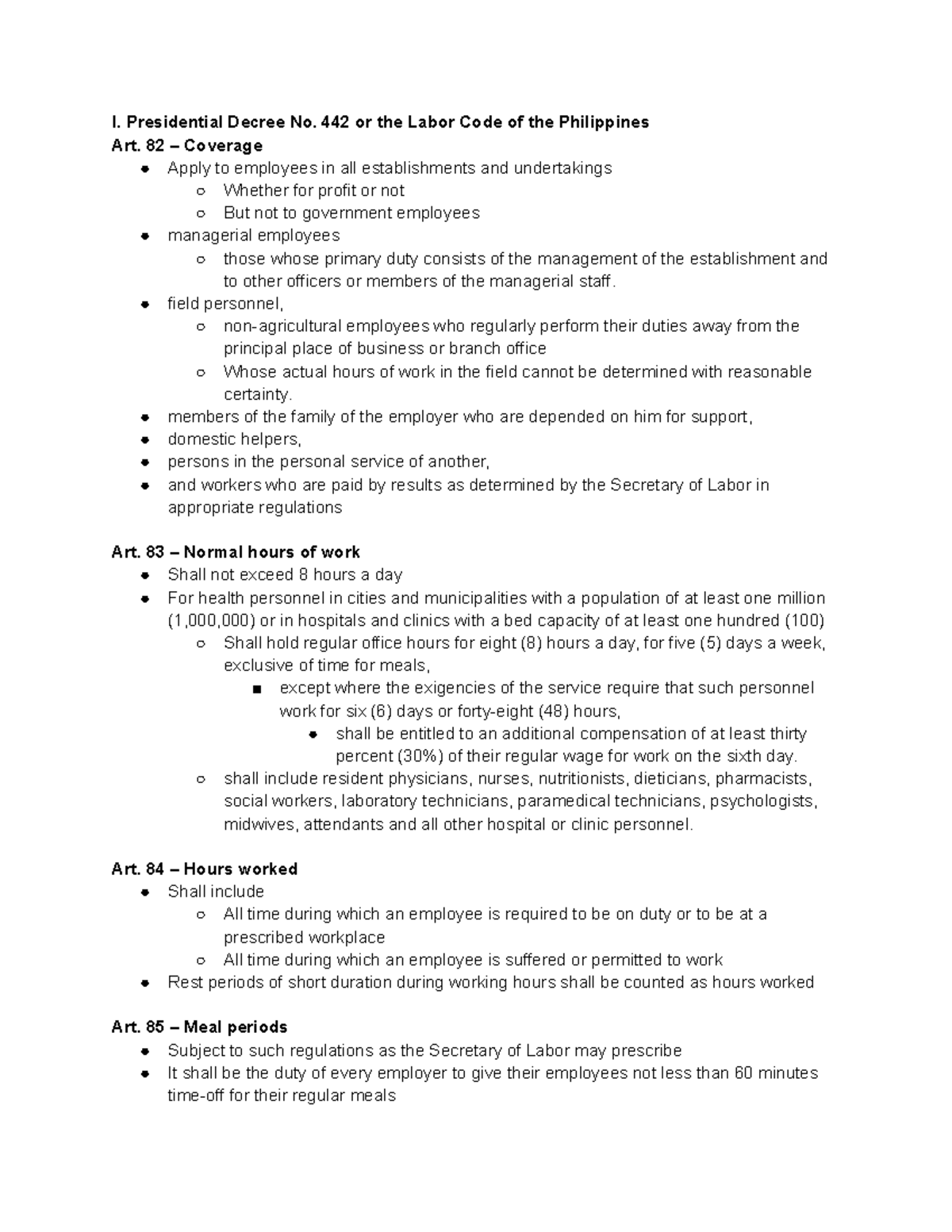 Labor Code of the Philippines: Key Provisions on Employment Standards ...