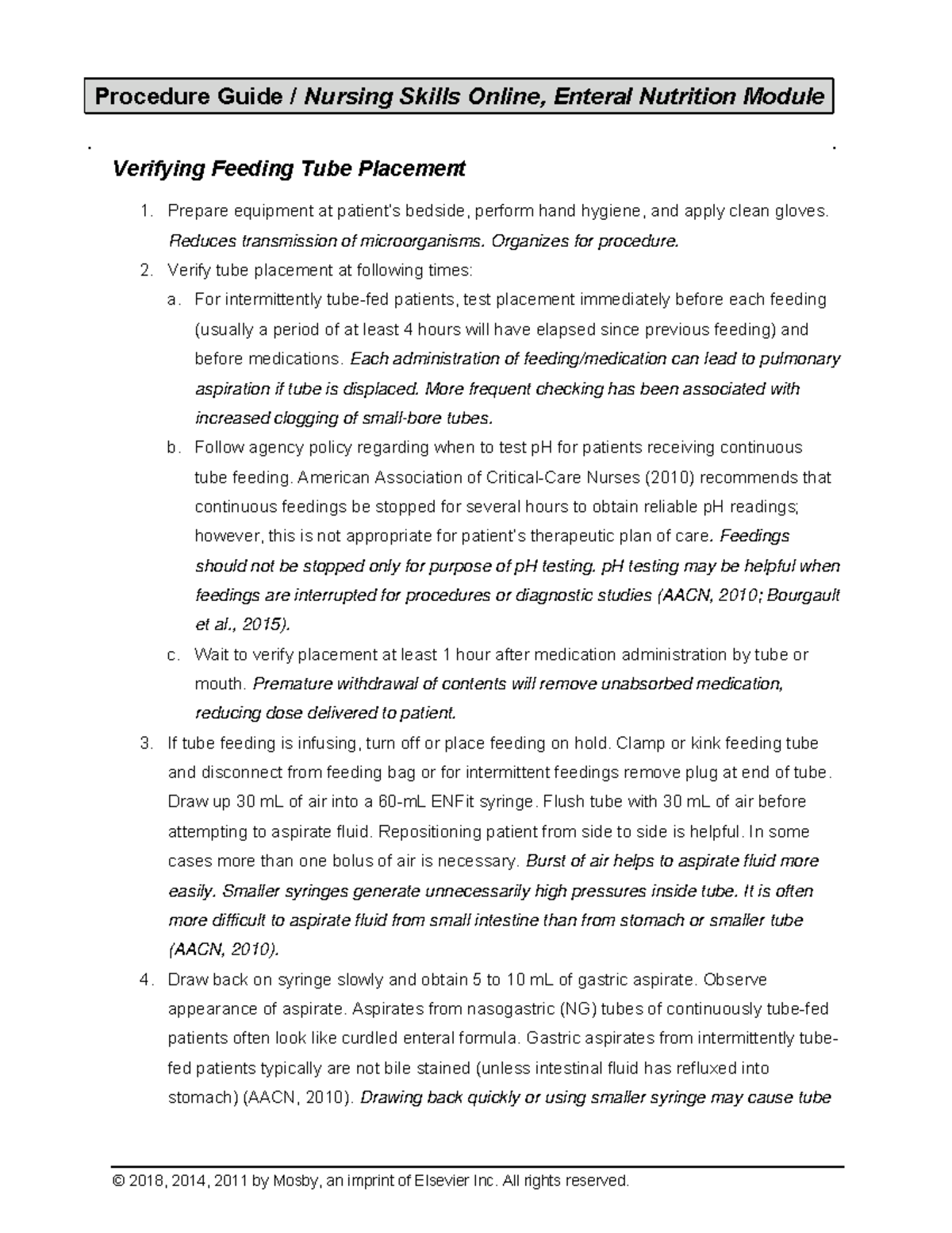 Verifying Feeding Tube Placement Procedure Guide: Nursing Skills - Studocu