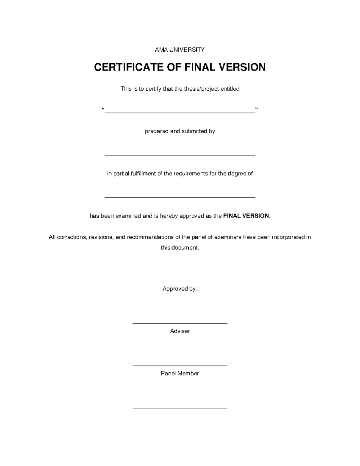 AMAU Certificate of Final Version - AMA UNIVERSITY CERTIFICATE OF FINAL ...