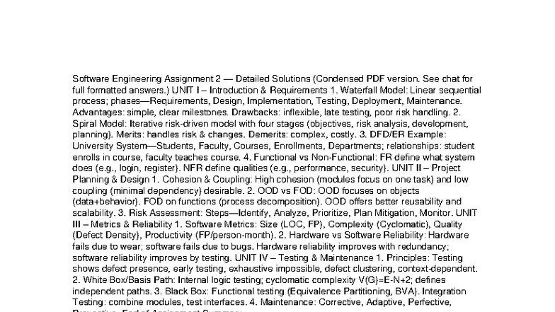 Software Engineering (CS101) Assignment 2 Detailed Solutions - Studocu