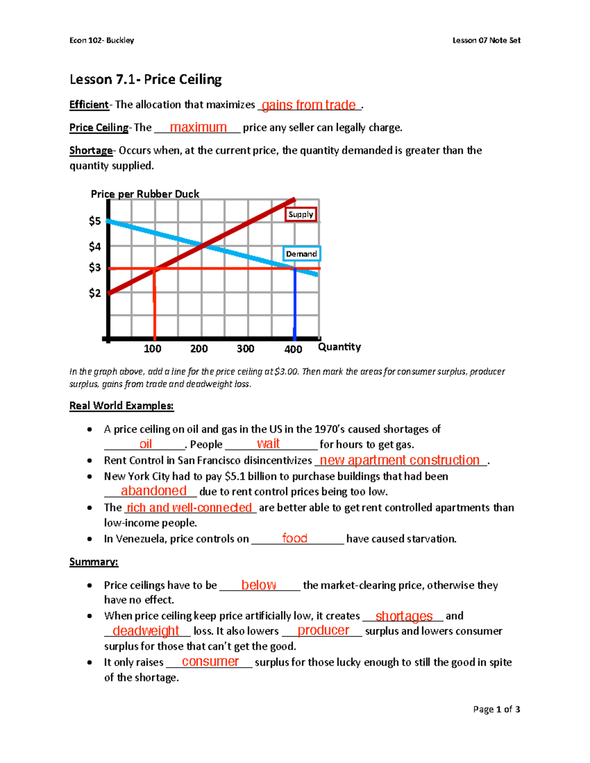 Econ 102 (Intro Micro) Lesson 07 Notes: Price Ceilings & Floors - Studocu