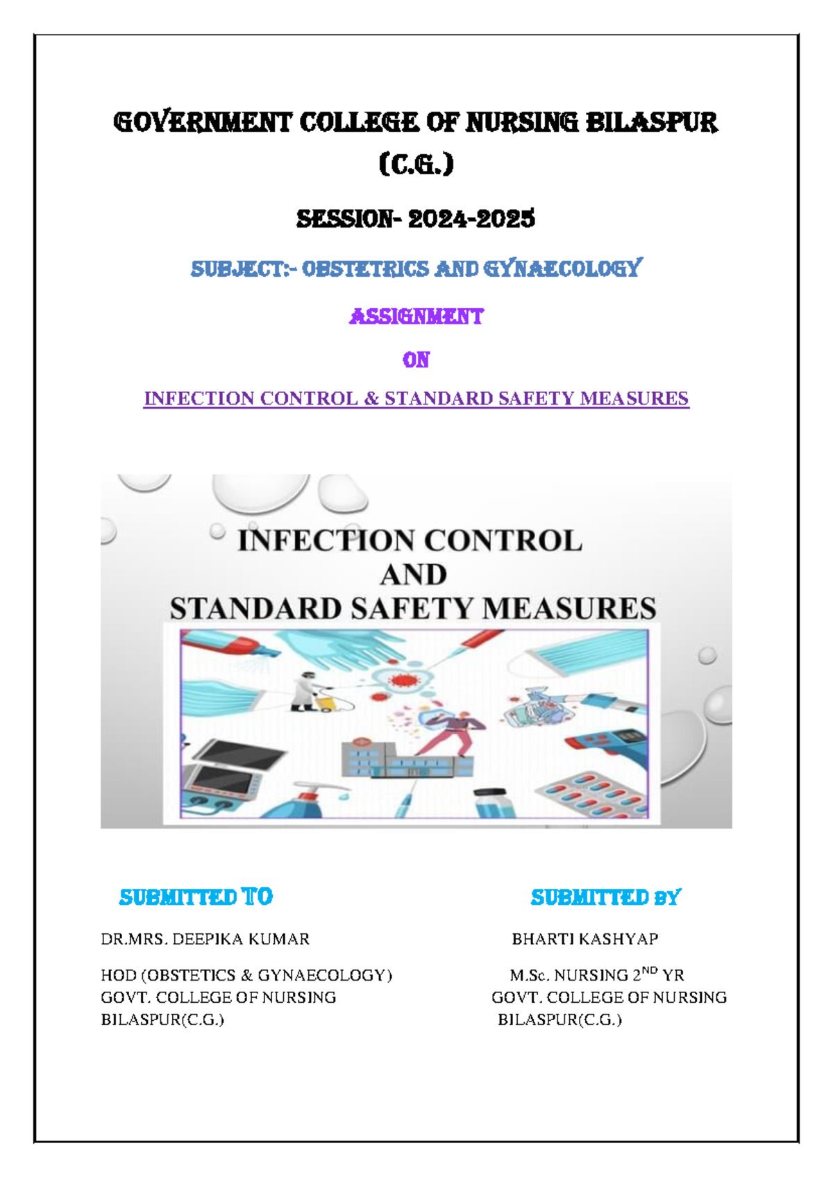 M.Sc. Nursing 2nd Year Assignment: Infection Control Safety Measures ...