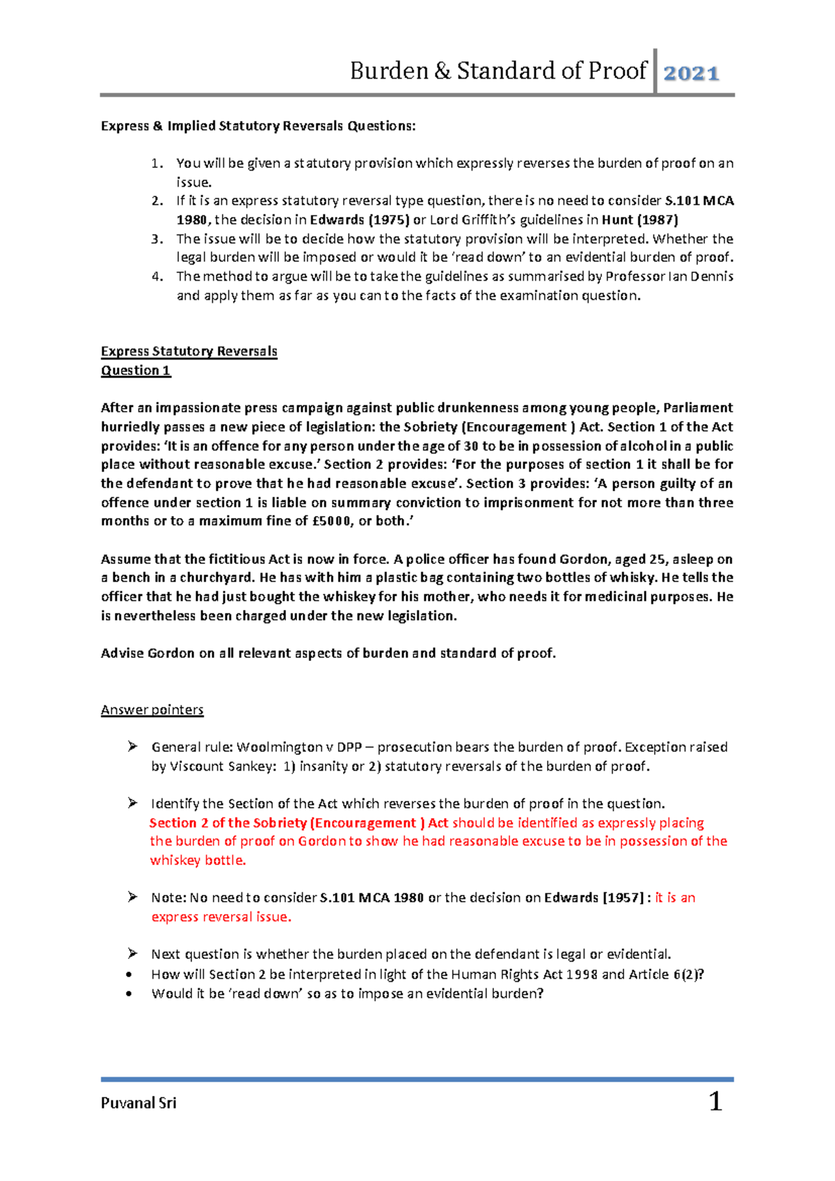 BOP 3 - Tutorial 2A - Burden of Proof Analysis on Statutory Provisions - Studocu