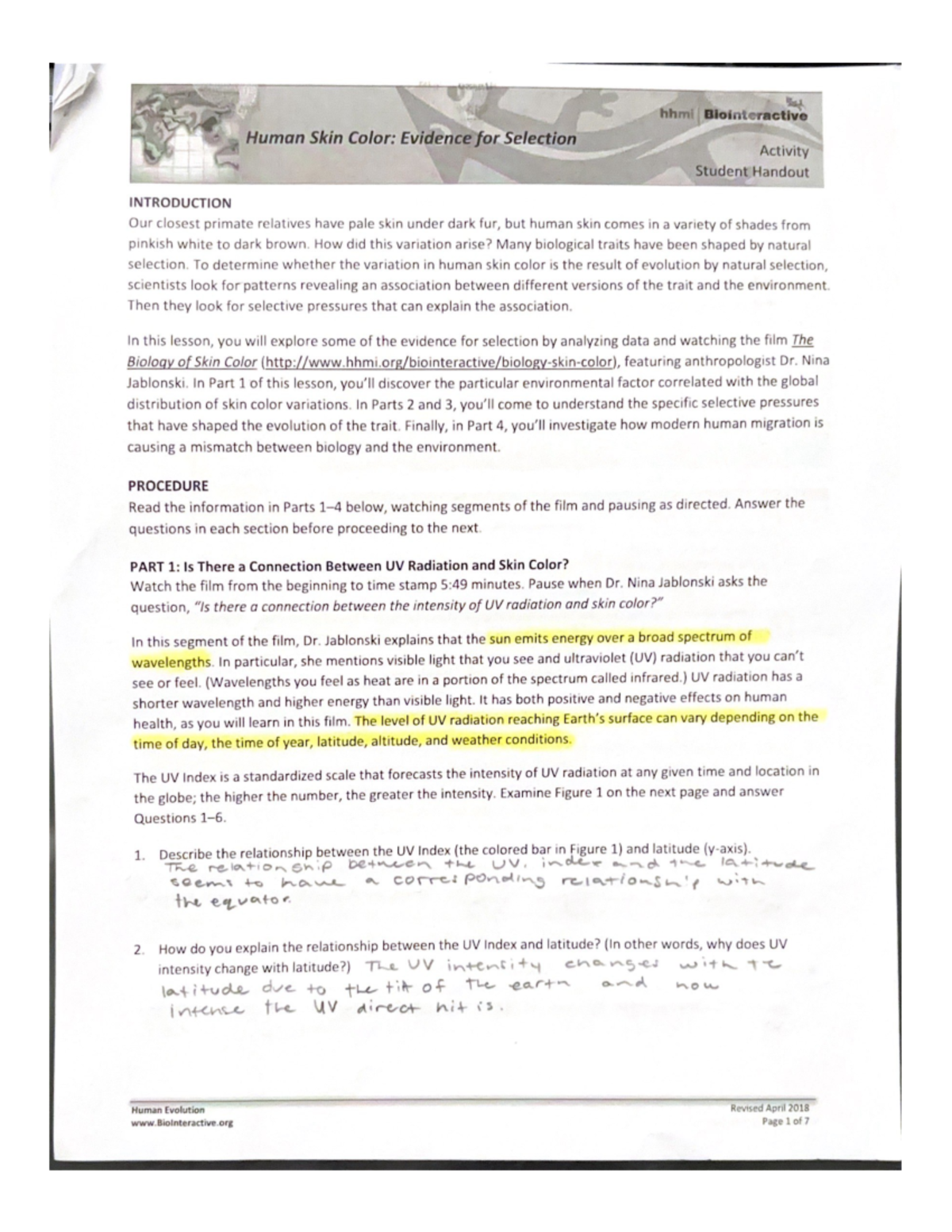 Human Skin Color: Evidence Supporting Natural Selection - Studocu