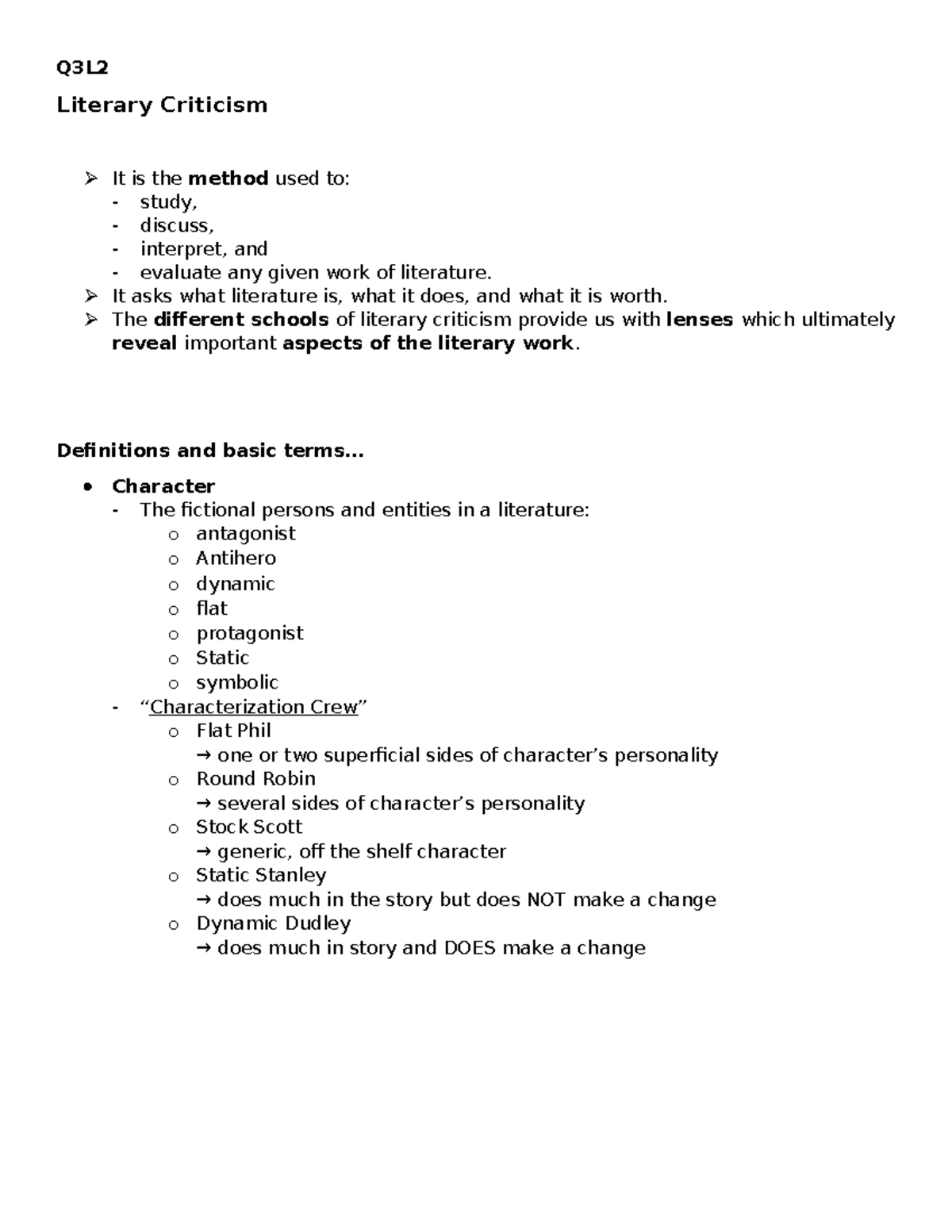 Q3L2 Notes on Literary Criticism: Methods, Theories, and Analysis - Studocu
