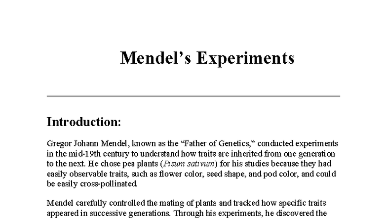 Mendelian Genetics: Experiments and Laws of Inheritance Notes - Studocu
