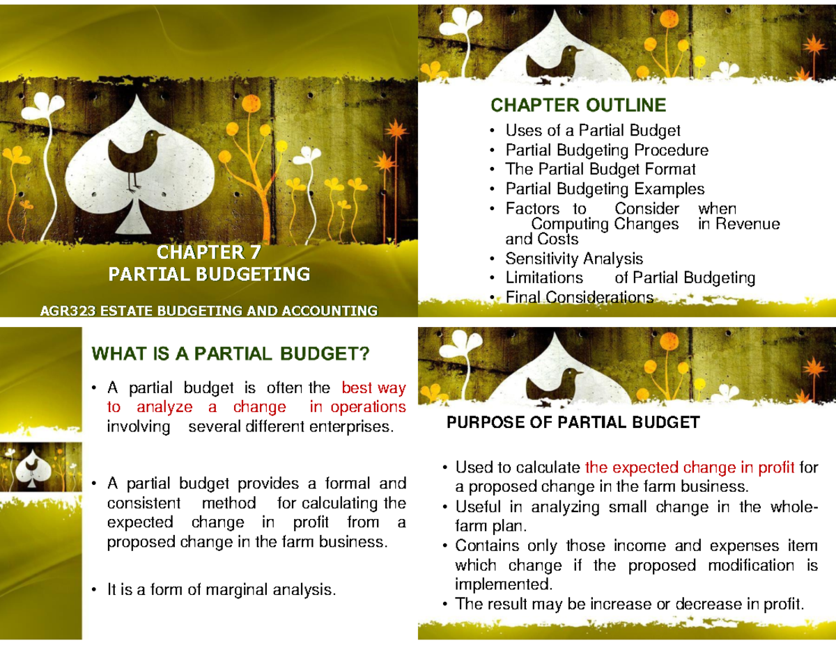 AGR323: Chapter 7 - Understanding Partial Budgeting Techniques - Studocu