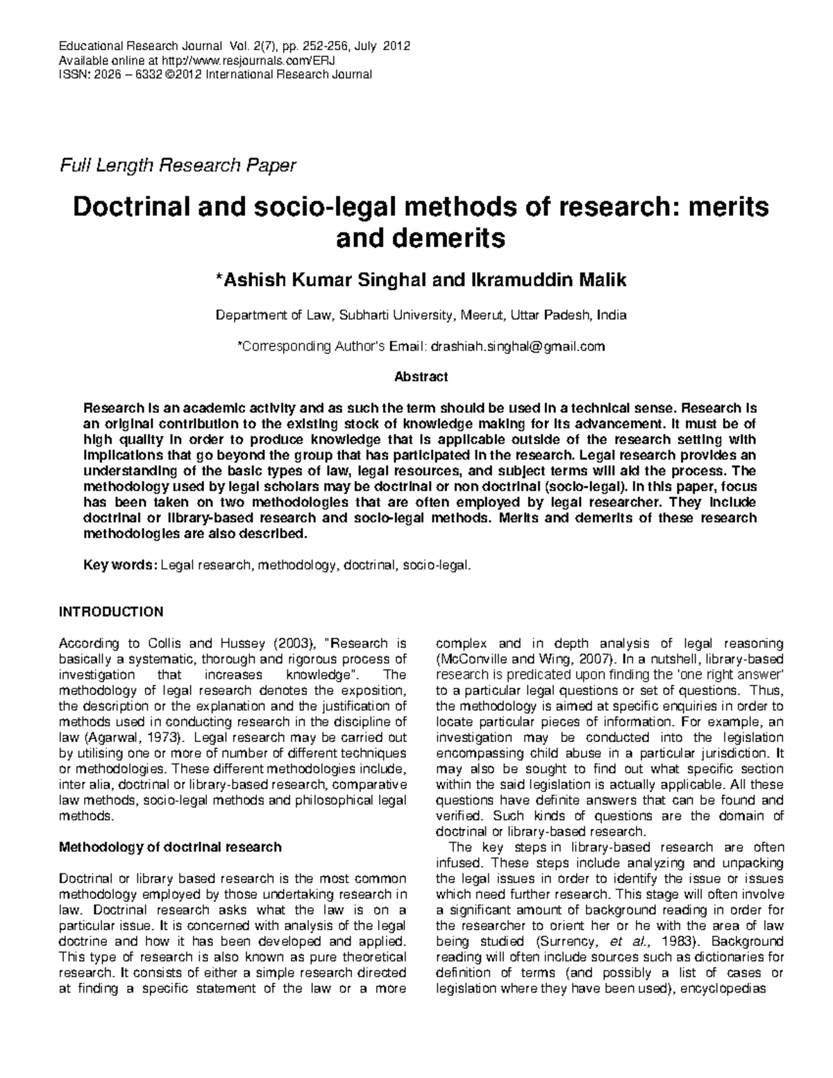 CPEA032 Legal Research Methods: Doctrinal vs. Socio-Legal Insights ...