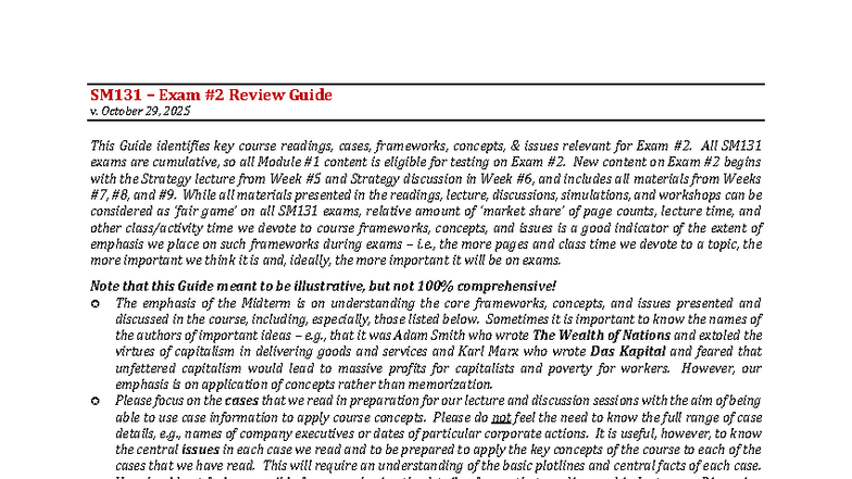 SM131 – Midterm Exam Review Guide: Key Concepts & Frameworks - Studocu