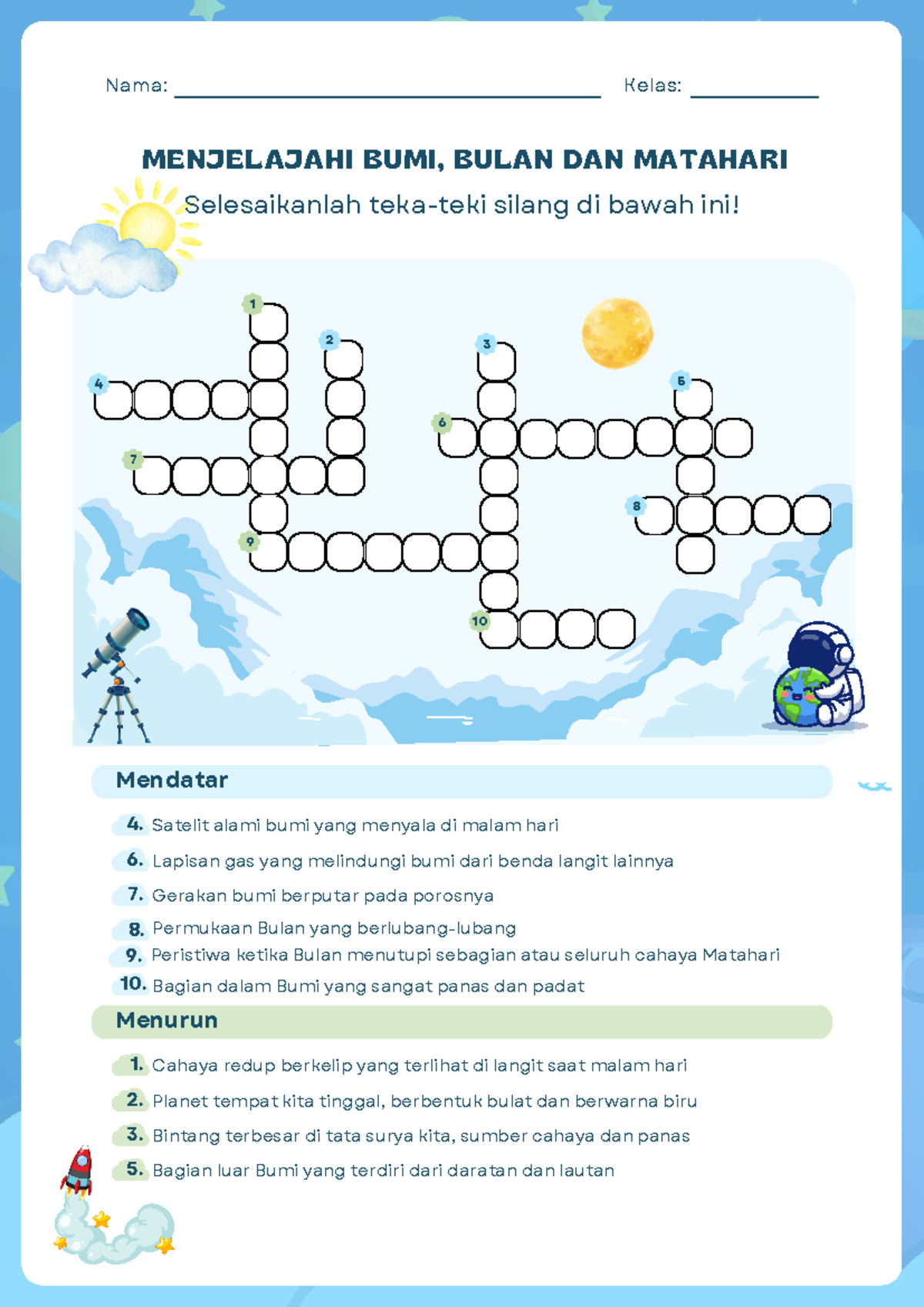 LKPD TEKA-TEKI Silang IPAS Kelas 6: Eksplorasi Bumi, Bulan & Matahari - Studocu
