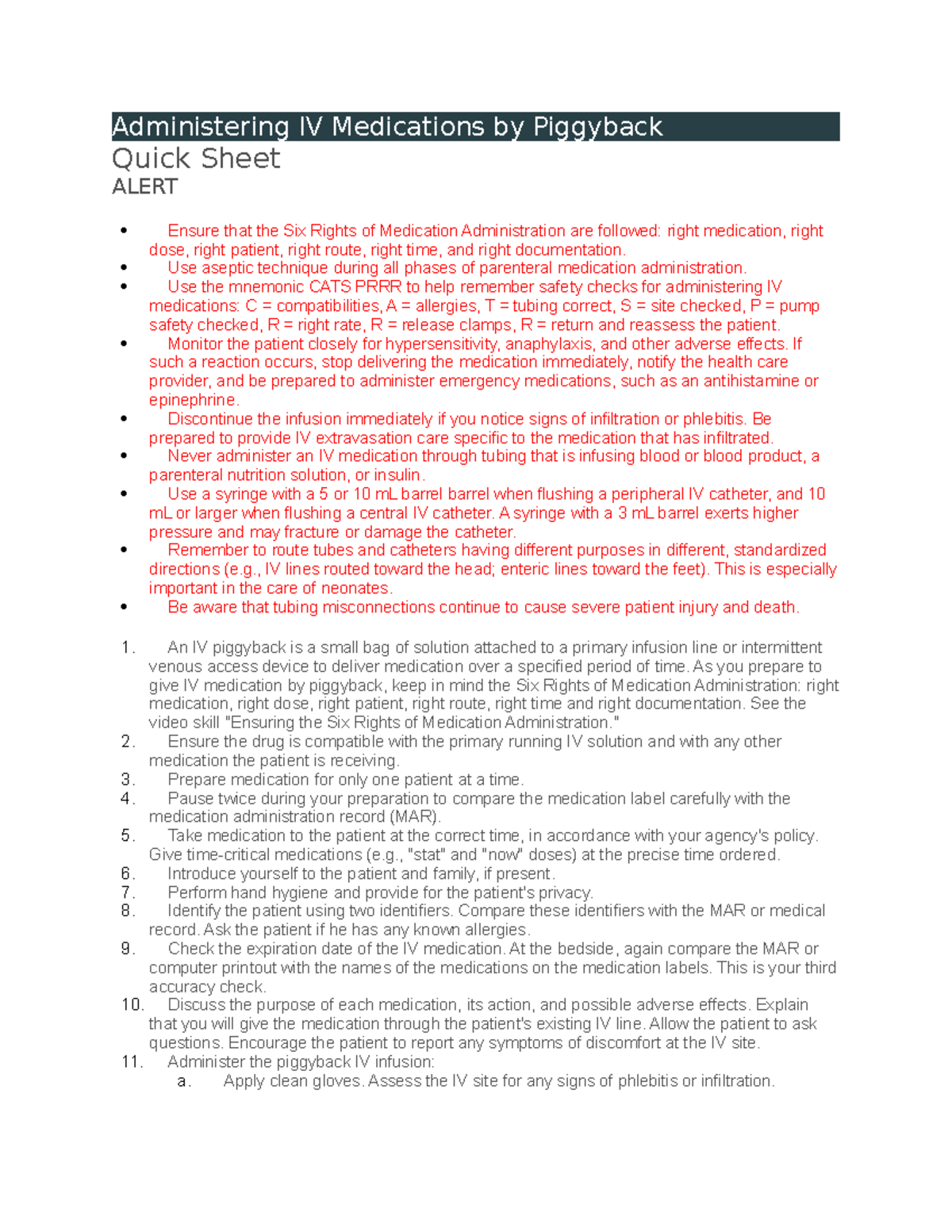 Administering IV Medications by Piggyback - Use aseptic technique ...