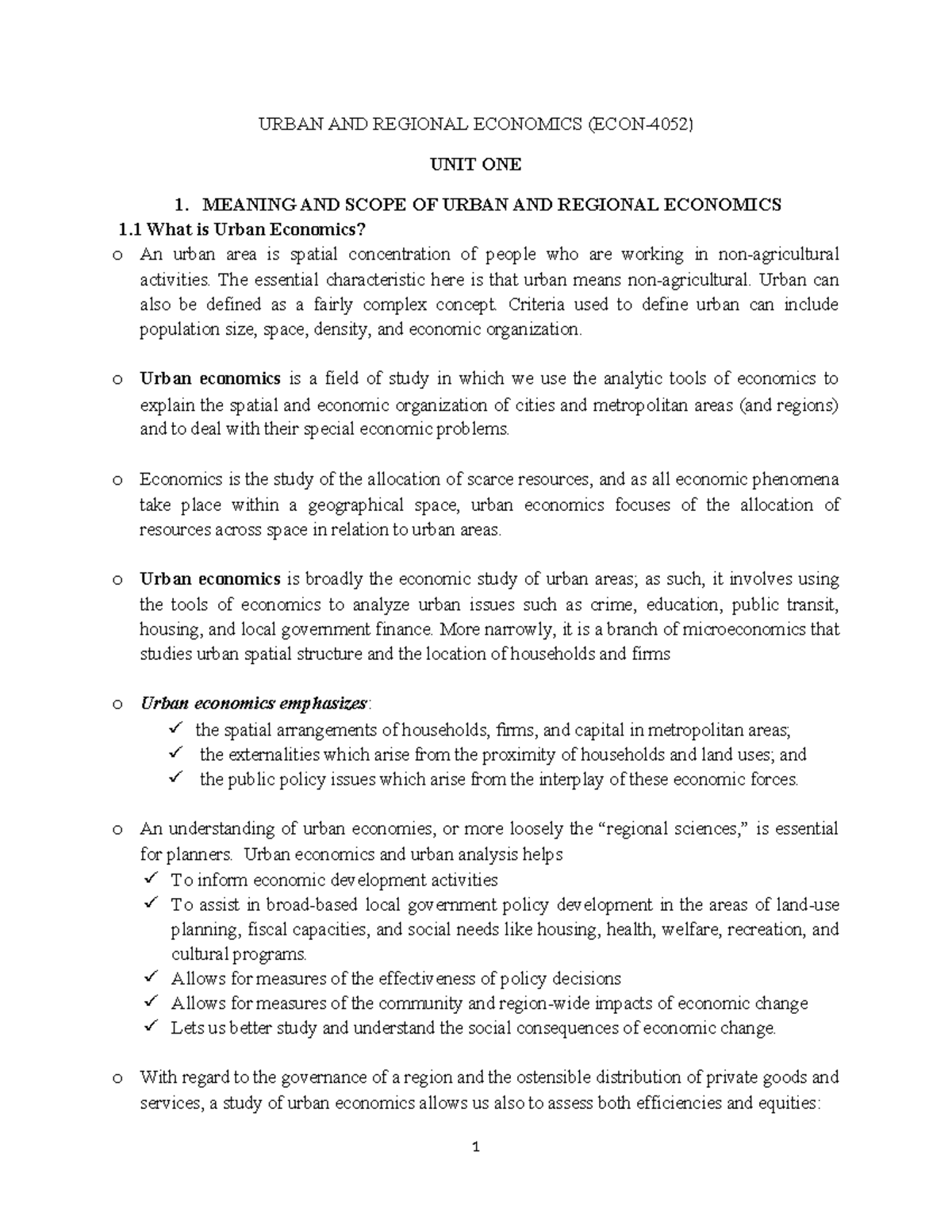 Urban and Regional Economics (URBAN 101): Unit 1 Overview and Key ...
