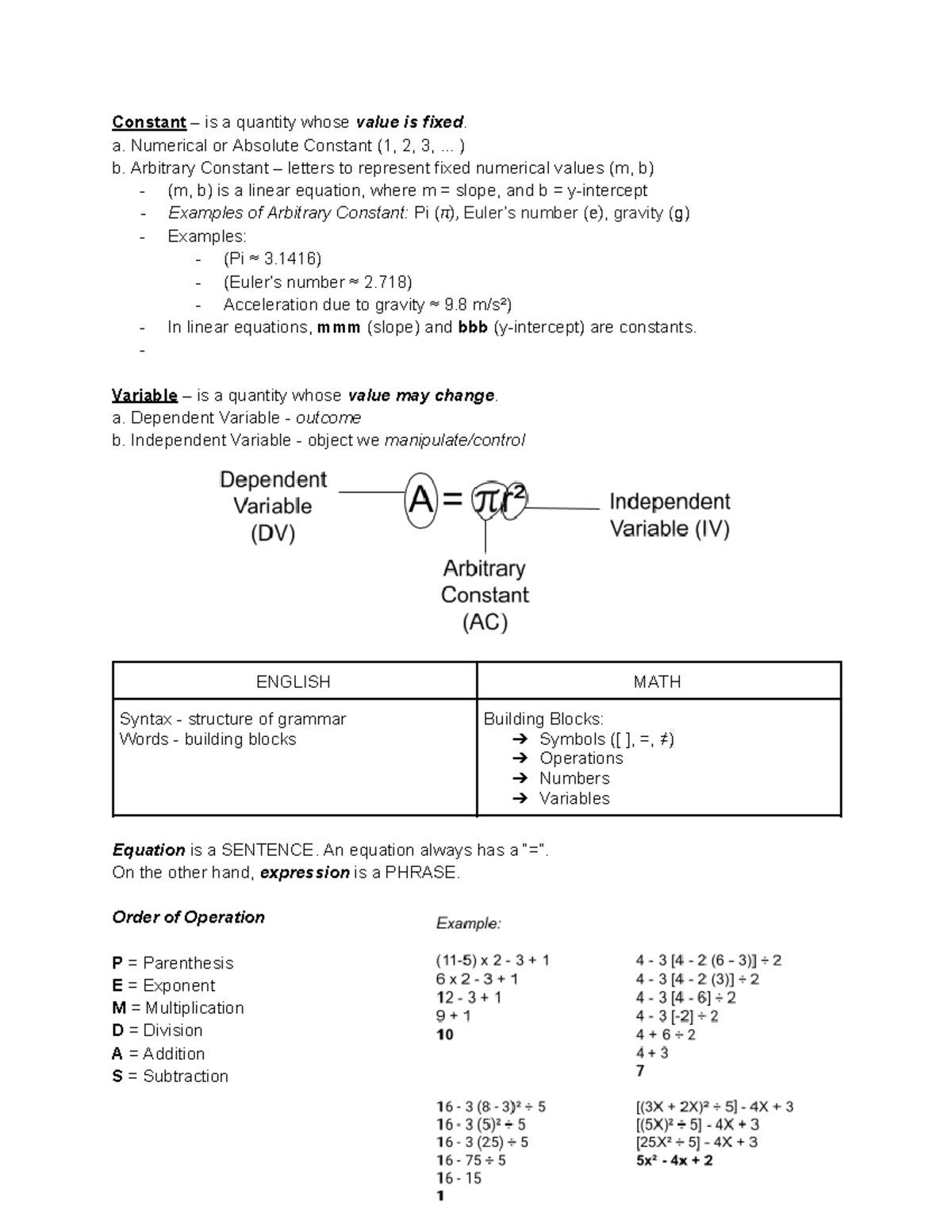 Lesson 3 - Constants, Variables, and Set Operations in Math - Studocu