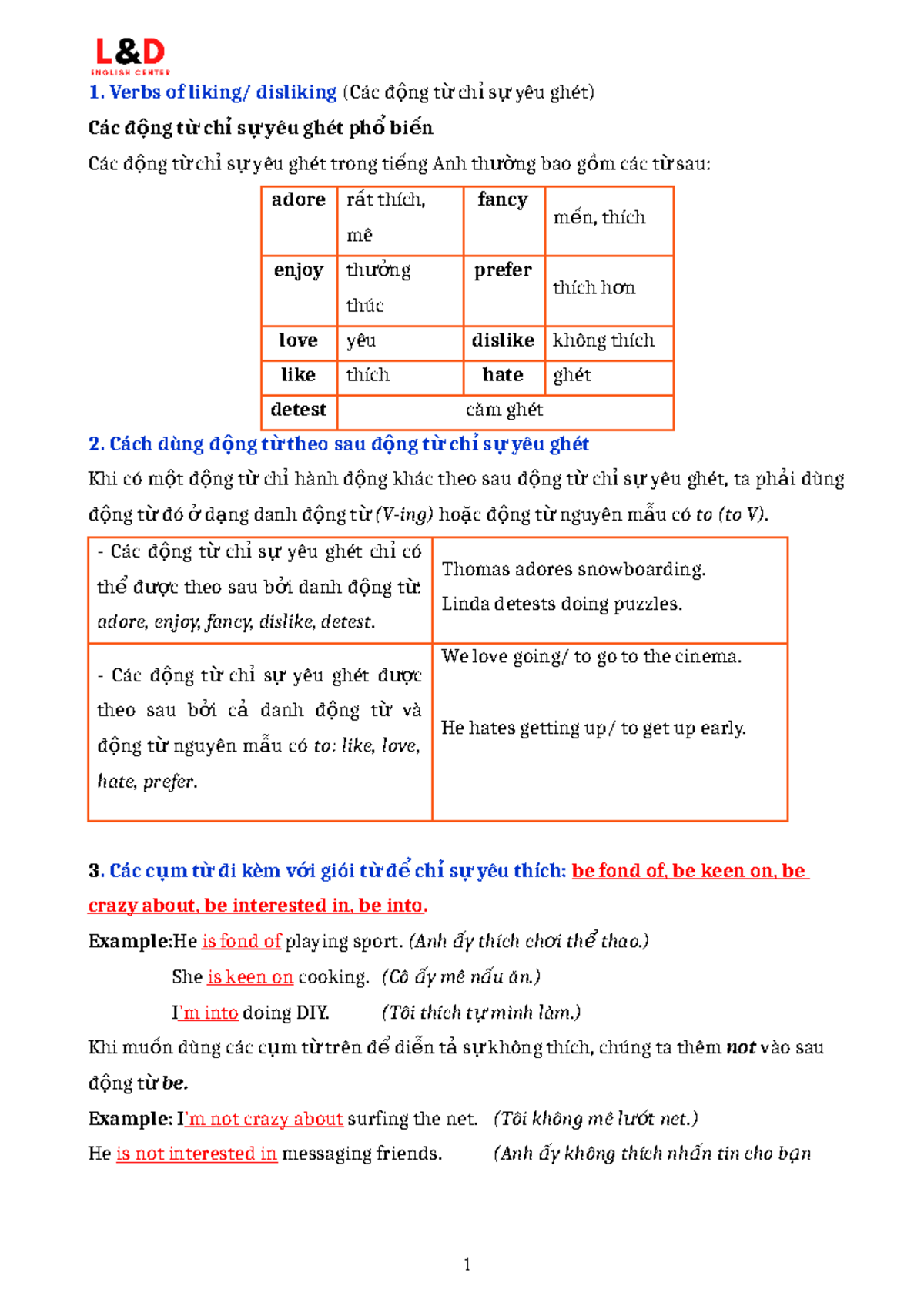 Verbs of Liking and Disliking - Detailed Overview and Exercises - Studocu