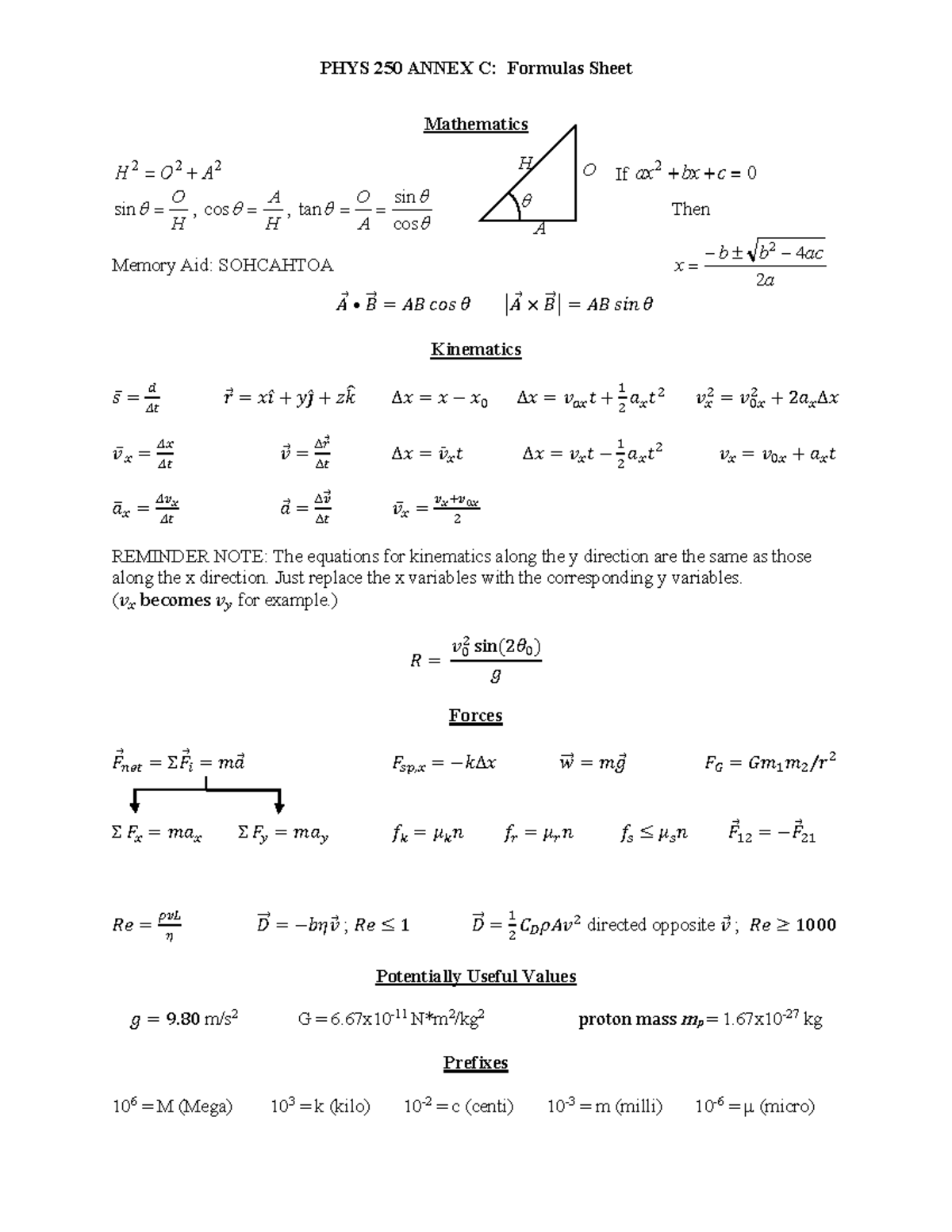 PHYS 250 FA24: Annex C - Essential Formulas Sheet - Studocu