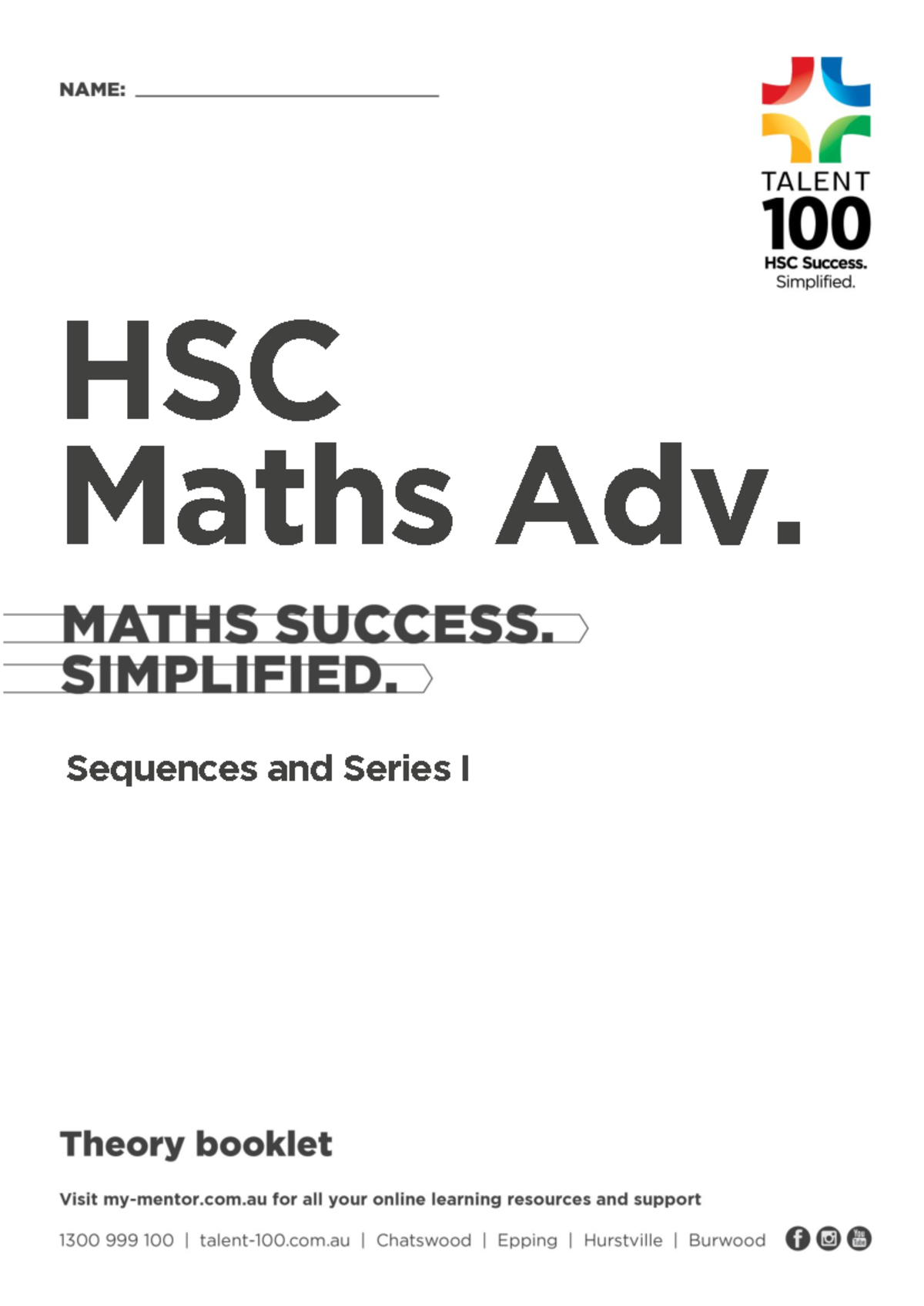 HMA Sequences and Series I TALENT 100: HSC Maths Advanced Notes - Studocu