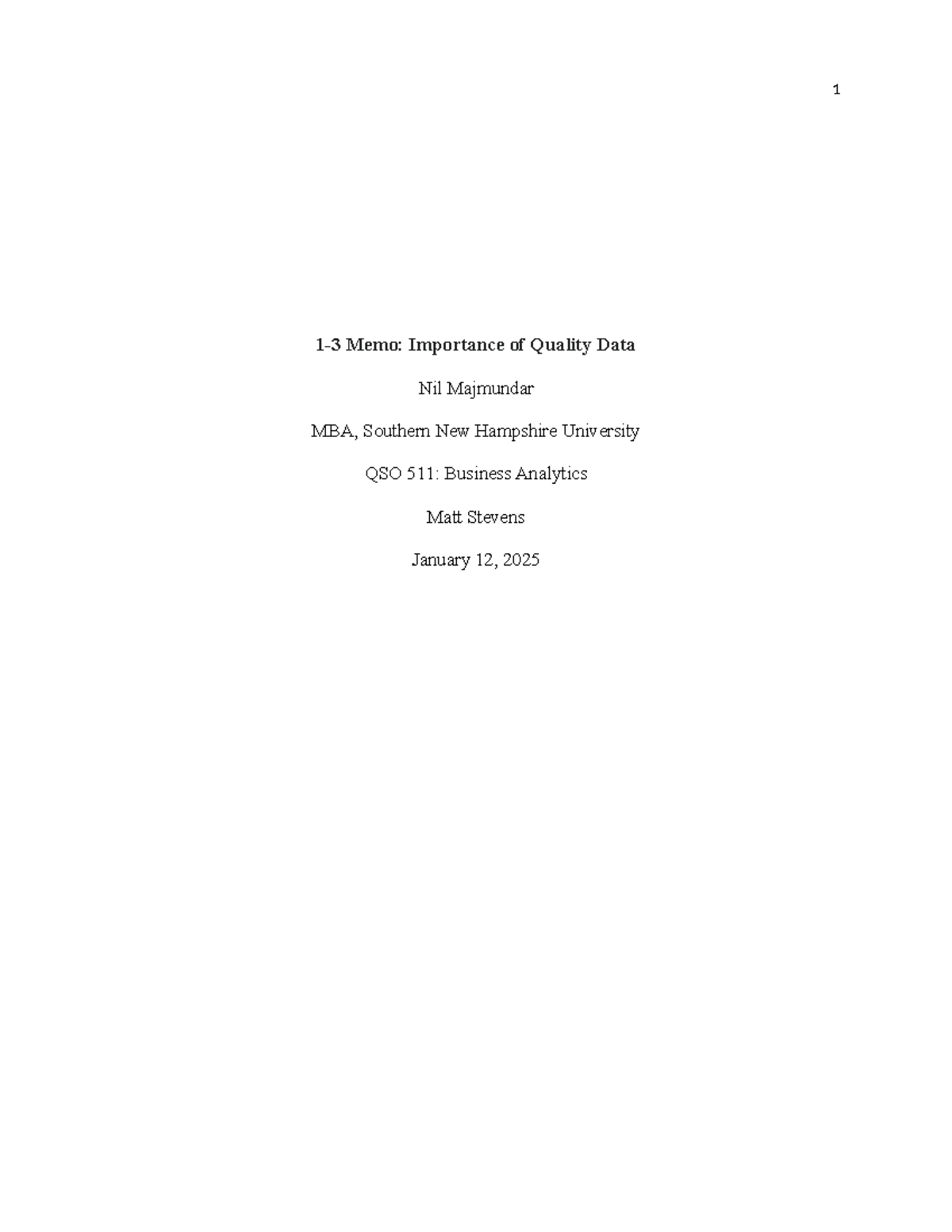 QSO 511: Memo on the Significance of Quality Data for Decision-Making ...