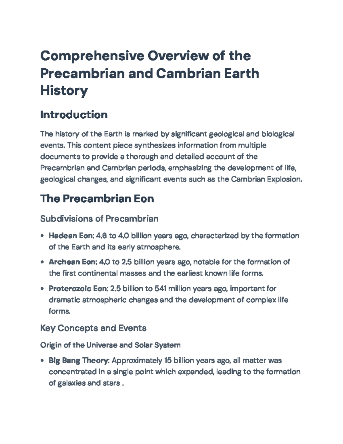 Comprehensive Overview of Precambrian and Cambrian Earth History ...