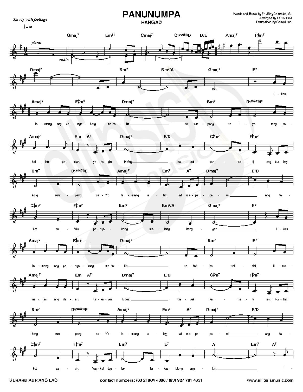 Panunumpa Music Sheet - Arranged by Paulo Tirol - Studocu