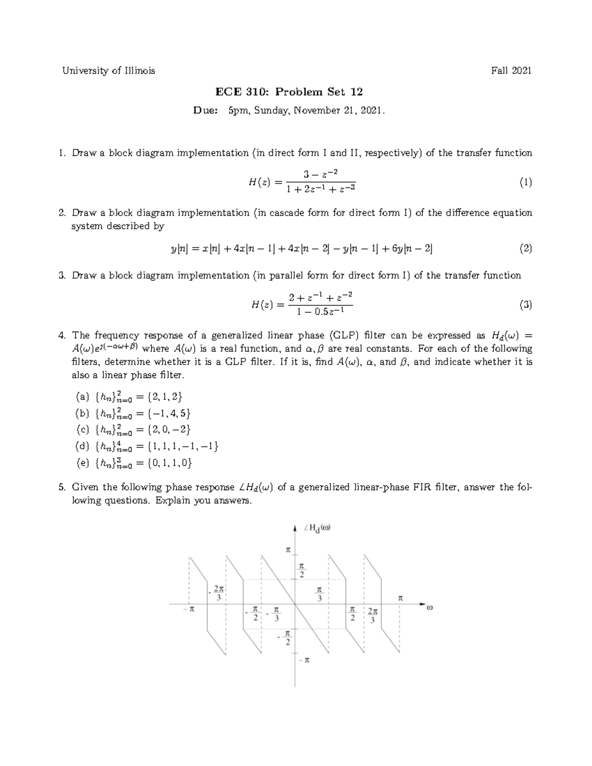 ECE310 fa2021 hw12 - Homework 12 for ECE 310, Digital Signal Processing ...